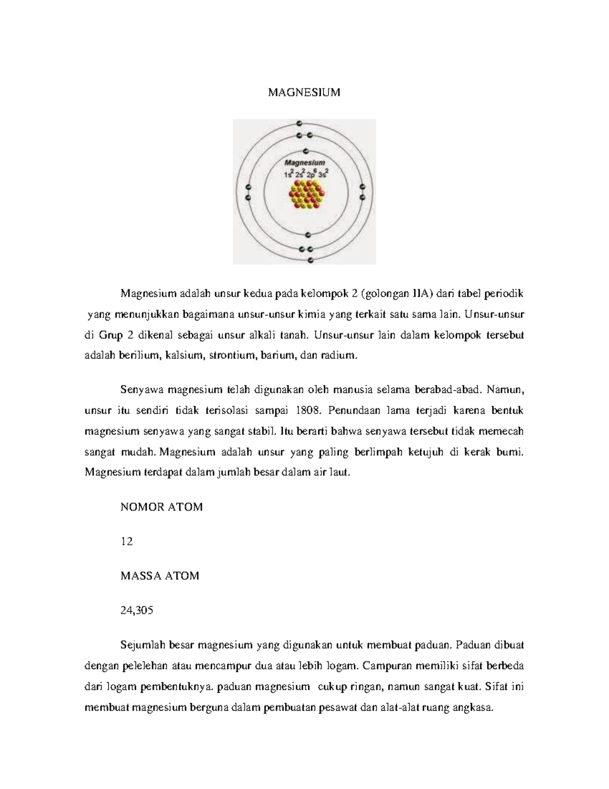 Kimia Unsur (Mg) - Pengetahuan Dasar tentang Magnesium dan Aplikasinya ...