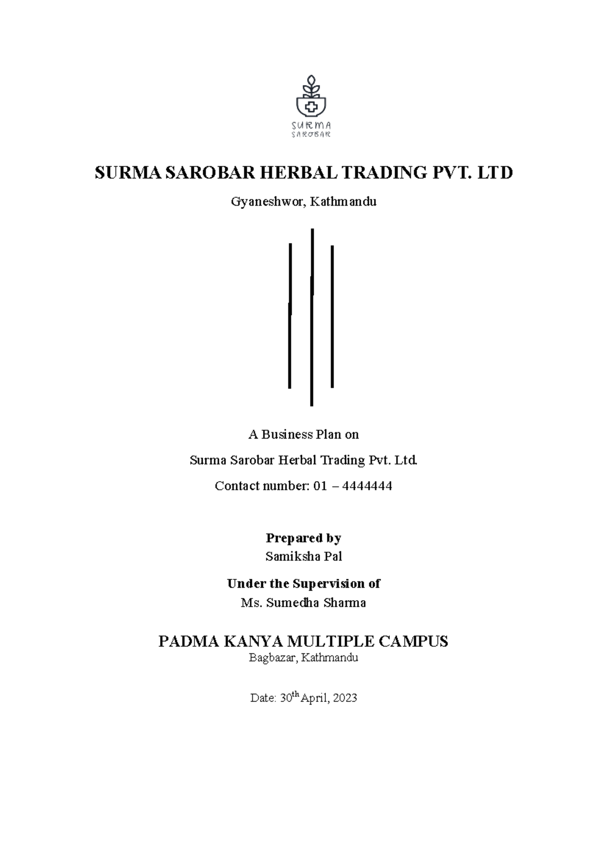 Business Plan for Surma Sarobar Herbal Trading Pvt. Ltd. (BBA 101 ...