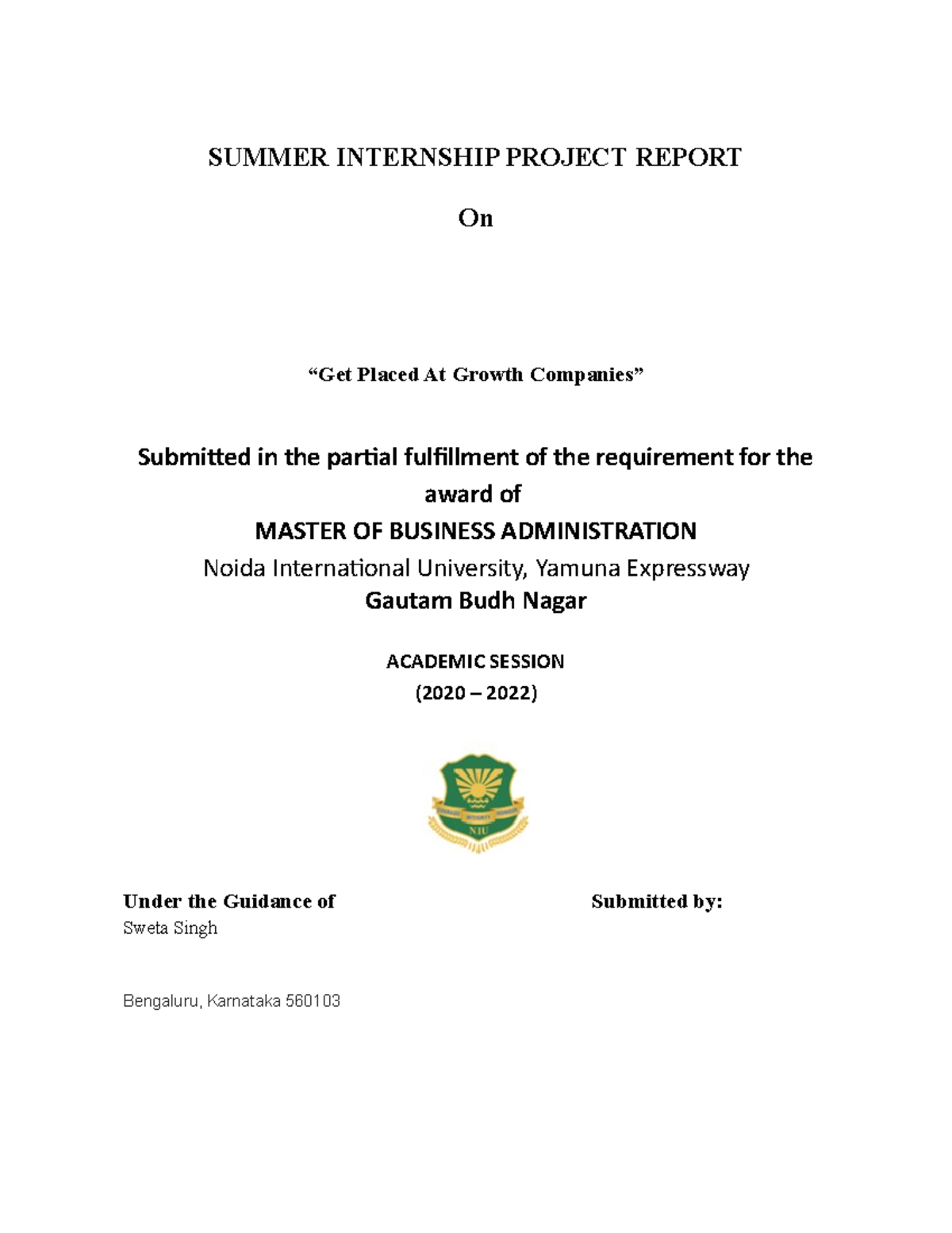 Sip shahbaz 2021 - MBA internship report - SUMMER INTERNSHIP PROJECT ...