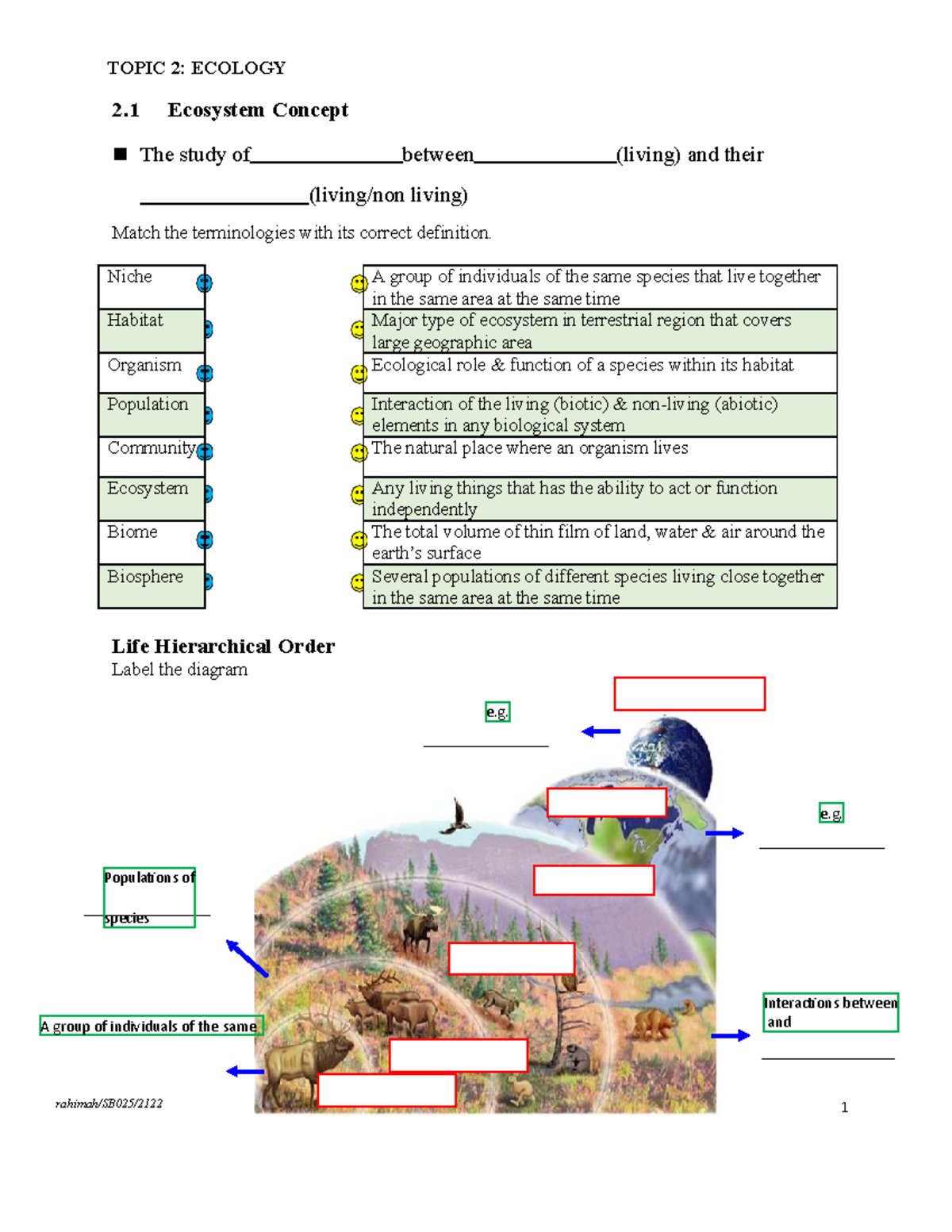 Ecology EXE - exercise - 1 A group of individuals of the same ...
