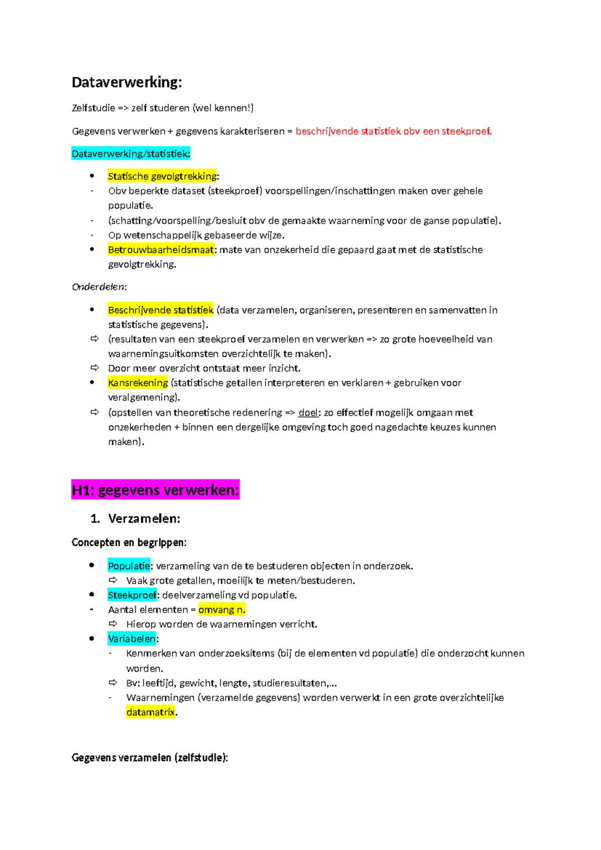 Dataverwerking: Samenvatting Theorie en Formules voor Frequentietabel ...