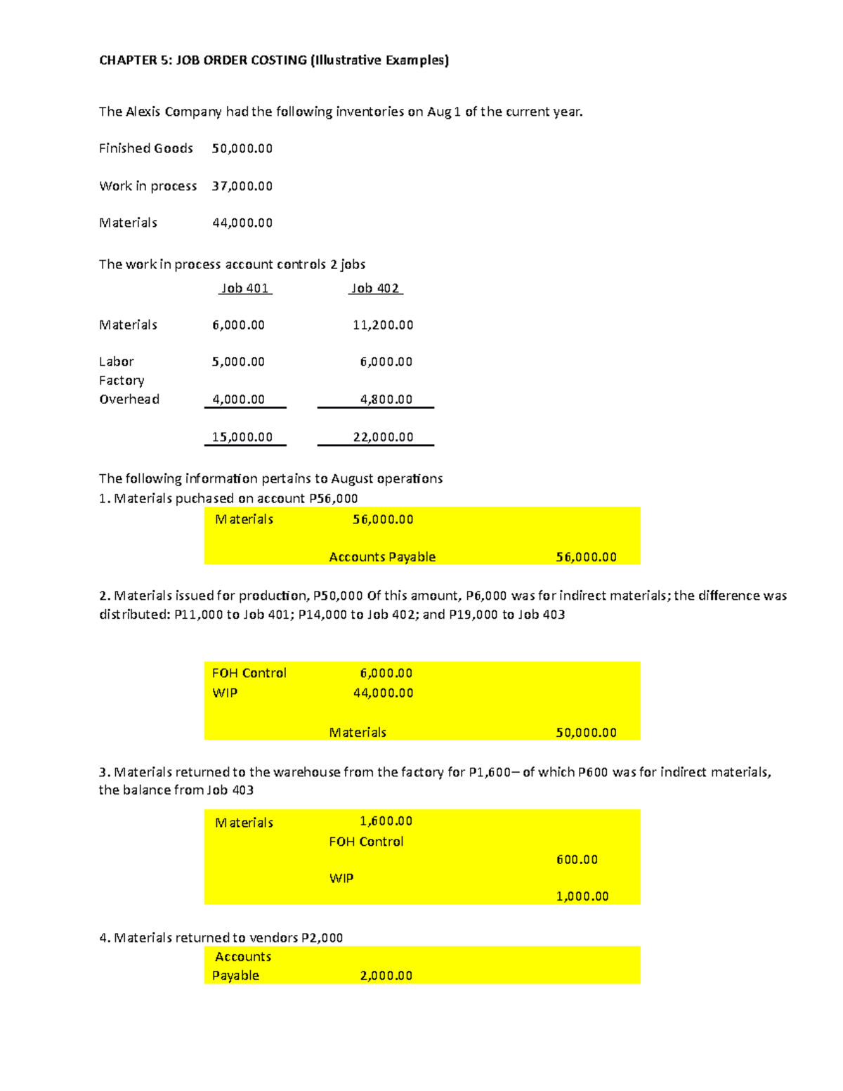 Chapter 5 - Job Order Costing: Detailed Illustrative Examples - Studocu