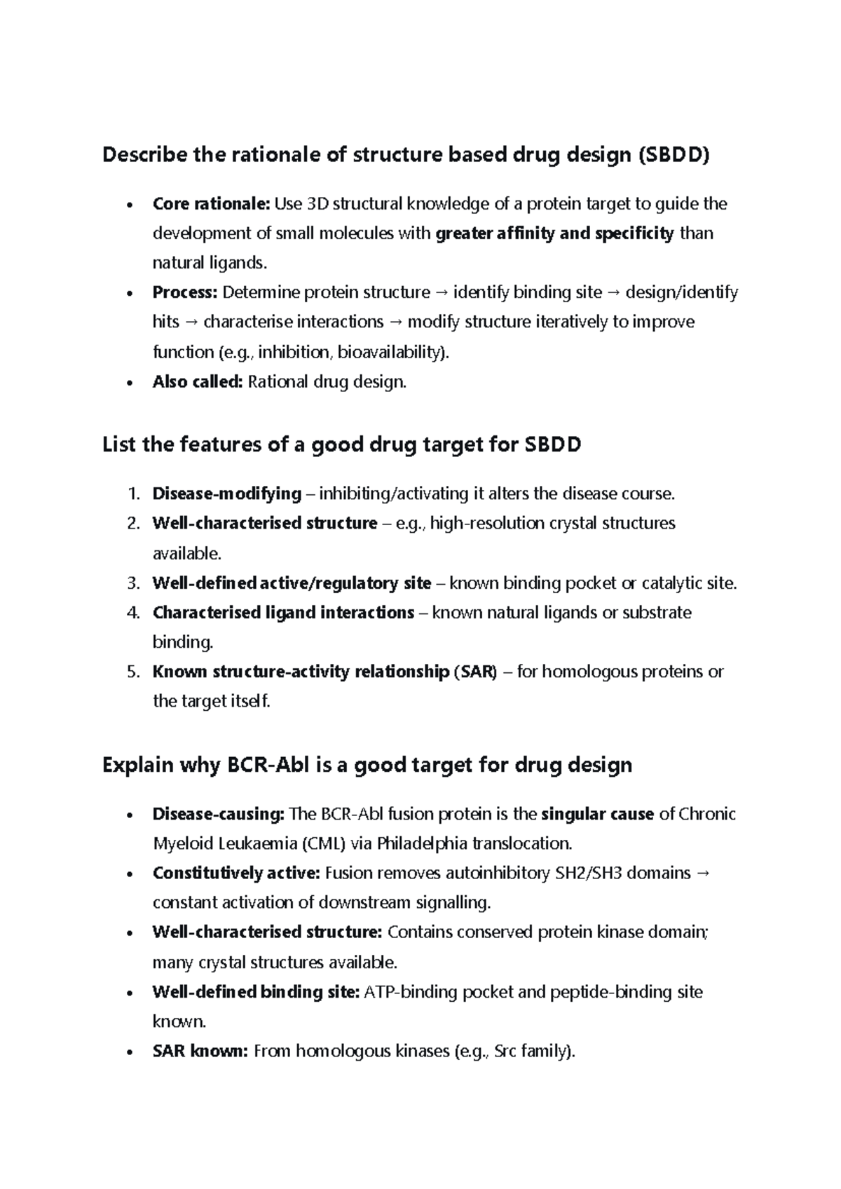 SBDD Core Rationale and Drug Target Features: Protein 3 Notes - Studocu