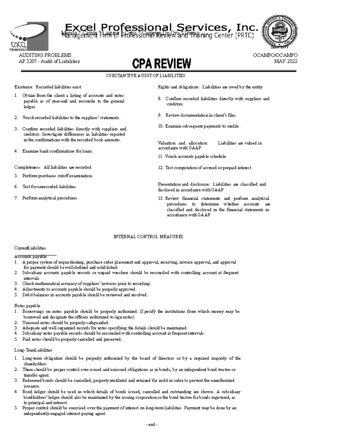 AP.3207 Audit of Liabilities: Substantive Procedures and Solutions ...