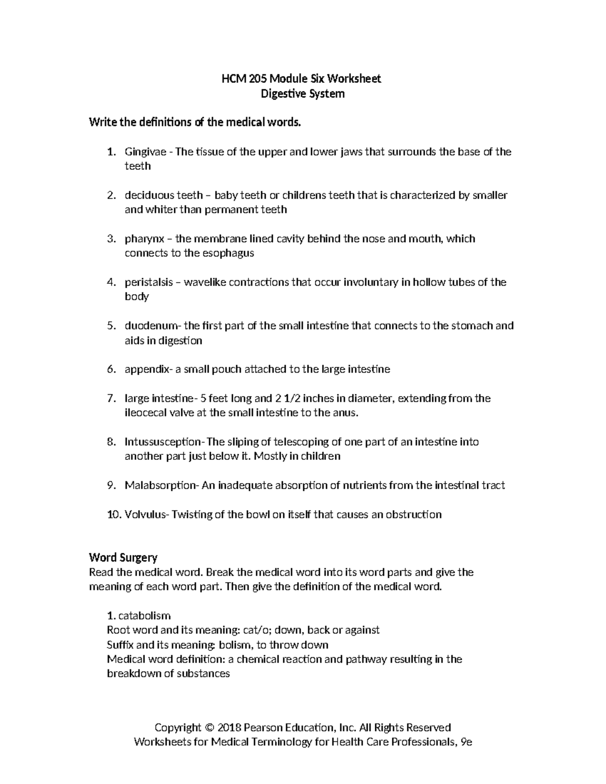 Module Six Worksheet - HCM 205 Module Six Worksheet Digestive System ...