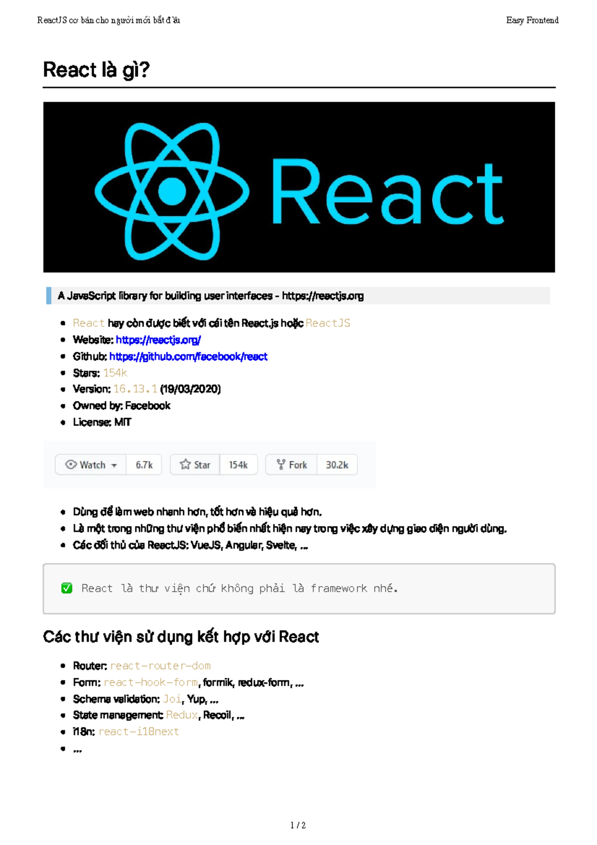 Reactjs 01 reactjs la gi?? - ReactJS cơ bản cho người mới bắt đầu Easy Frontend 1 / 2 React là ...