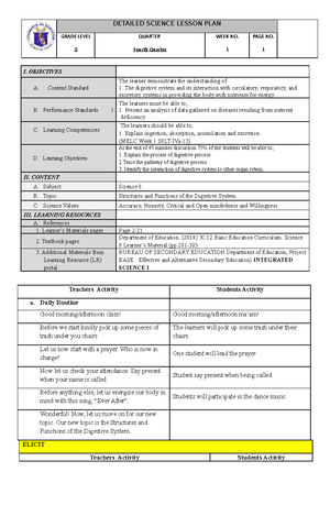 Grade 9 Circulatory and Respiratory System - LESSON PLAN IN SCIENCE 9 ...
