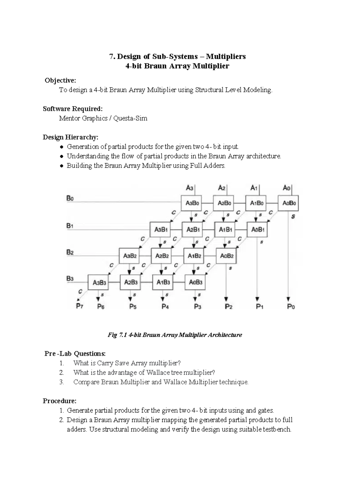 4-bit Braun Multiplier Design - Exp-7 Structural Level Modeling - Studocu