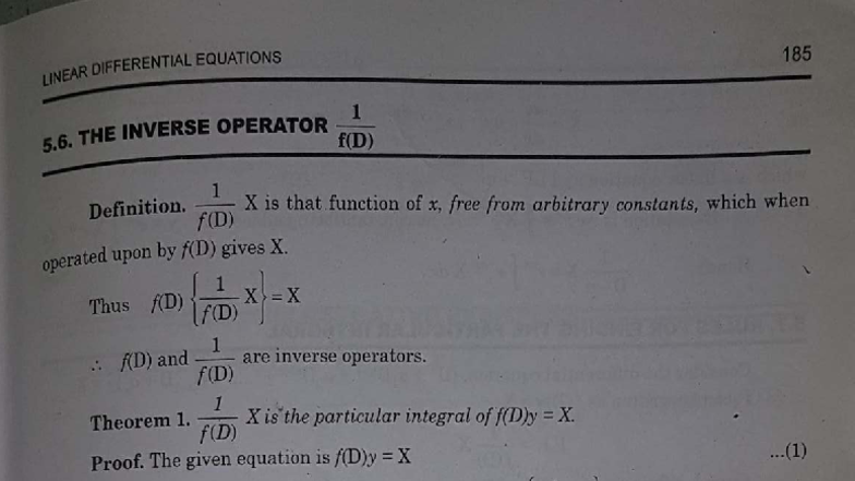 Linear Differential Equations 185: Inverse Operator and Particular ...
