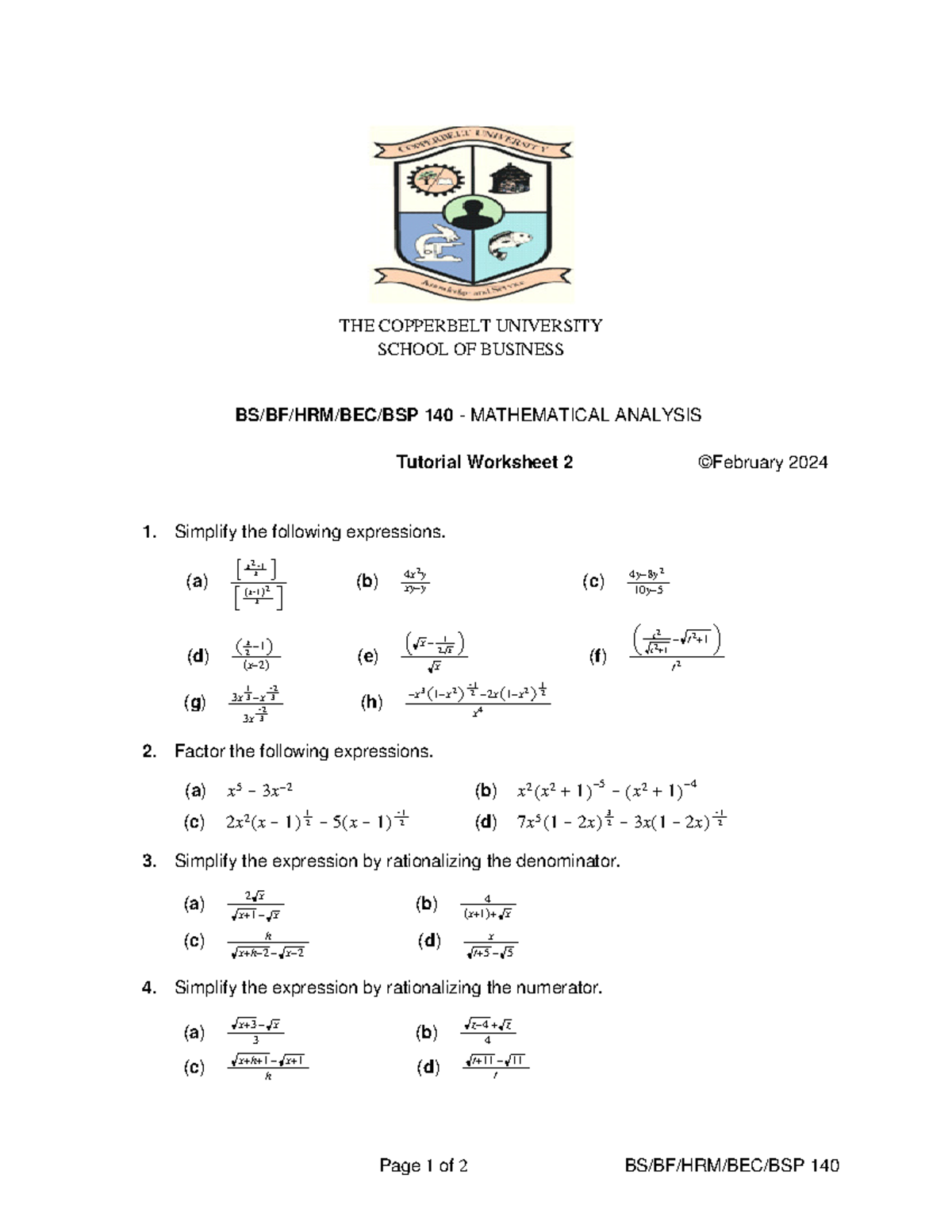 BS 140 - Mathematical Analysis: Worksheet 2 Solutions (2024) - Studocu