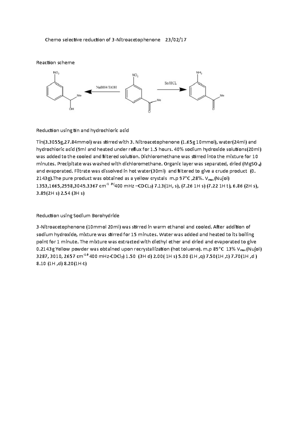 Chemo Selective Reduction of 3-Nitroacetophenone: Experiment Details ...