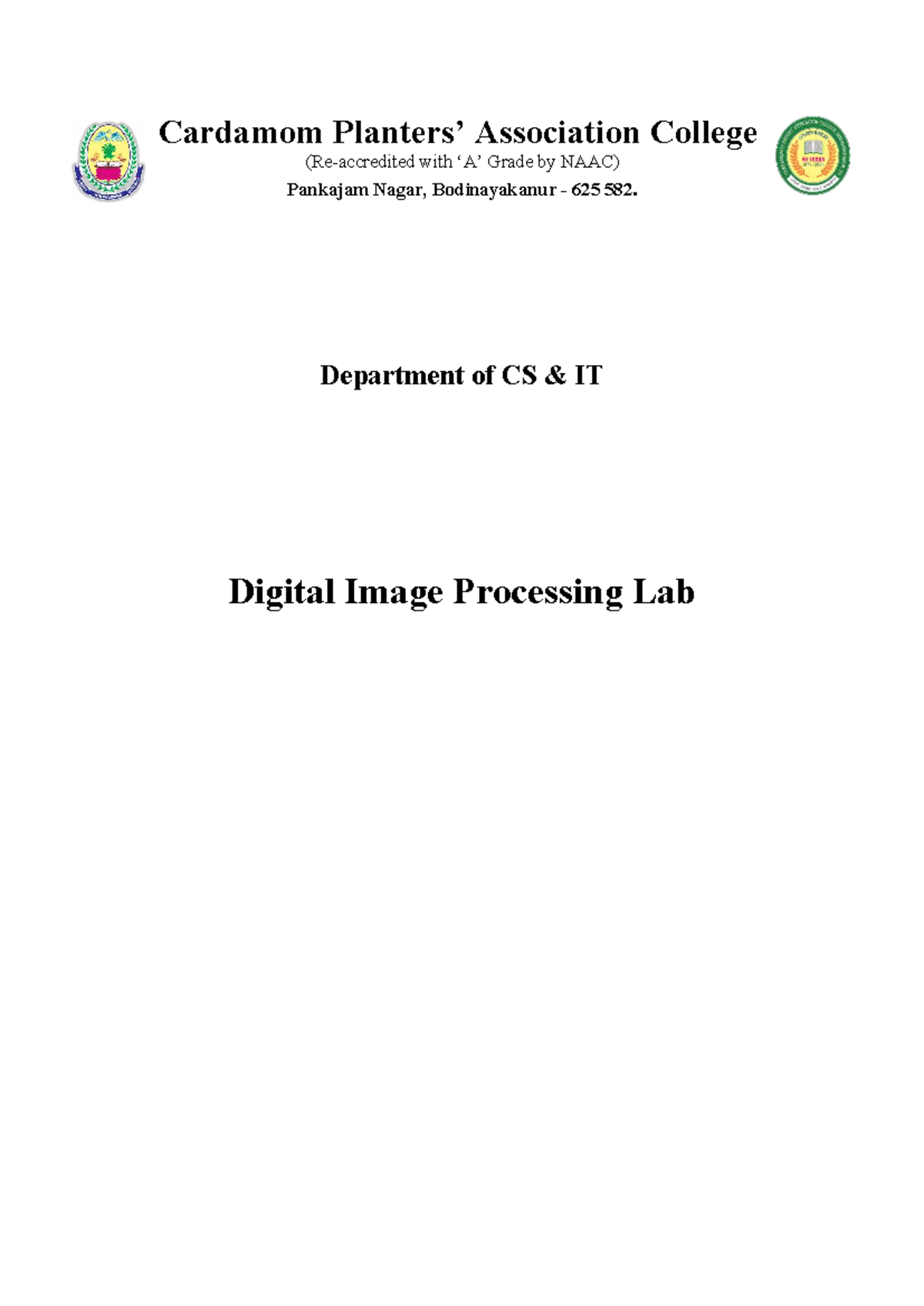 Digital Image Processing Lab Experiments (CS IT) - Studocu