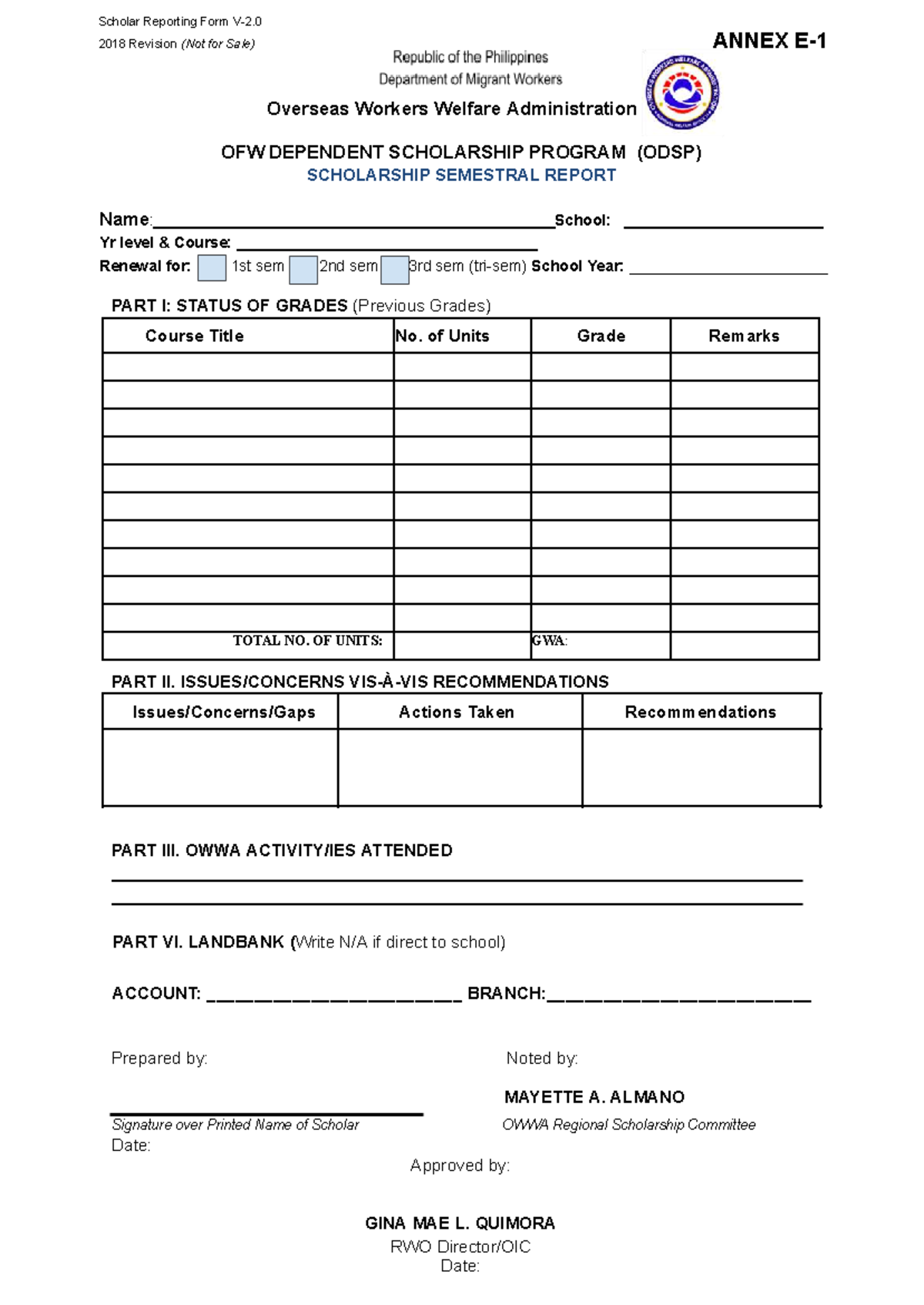 Copy of ODSP (NEW) Semestral Report Form - Scholar Reporting Form V-2 ...