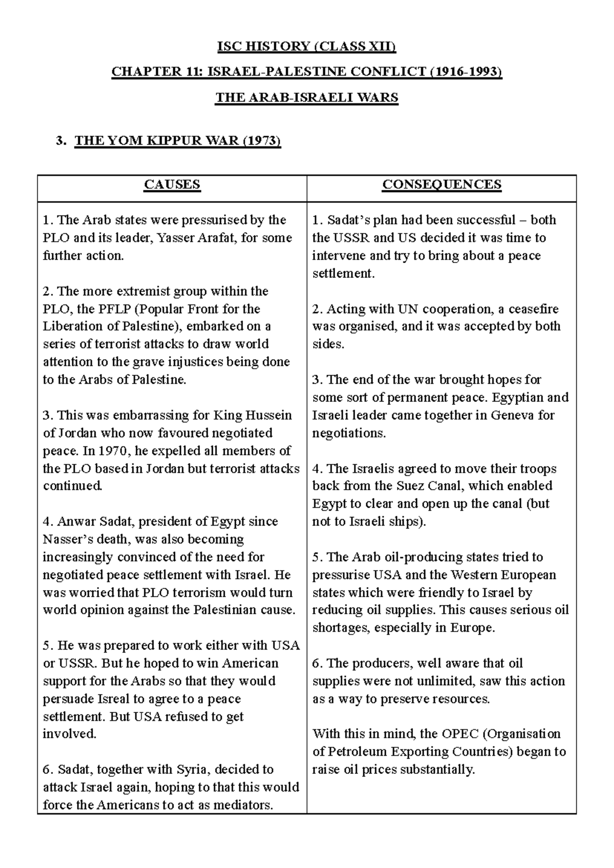 ISC HISTORY (CLASS XII) CHAPTER 11: YOM KIPPUR WAR (1973) ANALYSIS ...