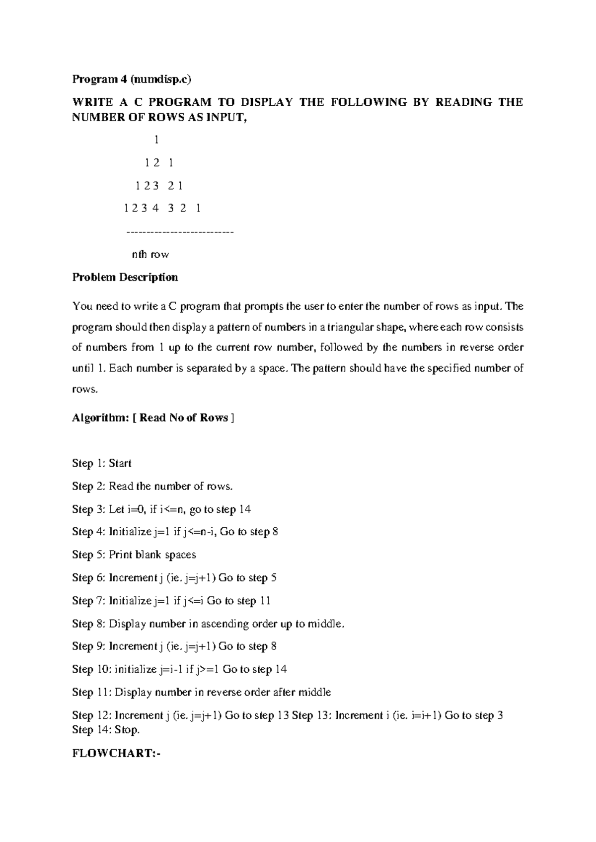 C Program for Displaying Number Pattern (Program 4: numdisp.c) - Studocu