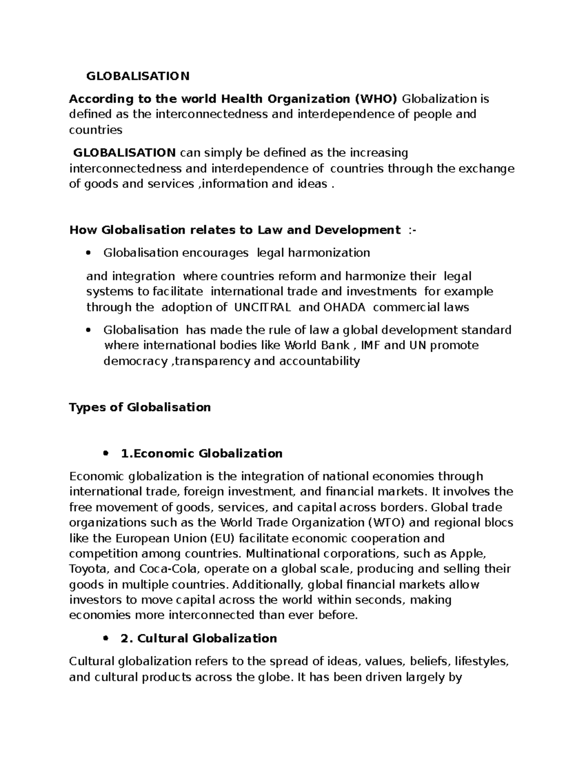 Globalisation and Its Impact on Law and Development: Group 5 Final Work ...