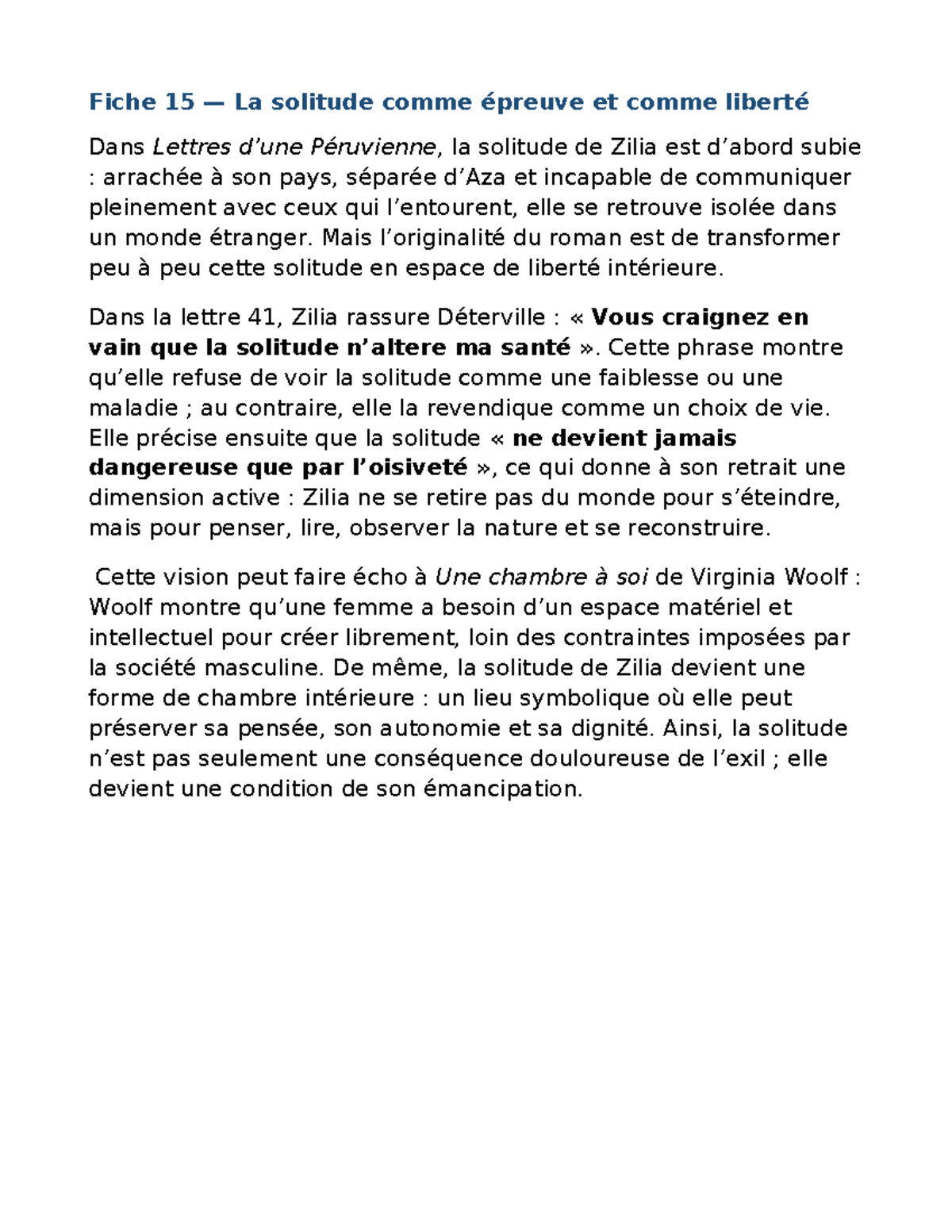 Fiche de Dissertation: La Solitude comme Épreuve et Liberté - Lettres ...