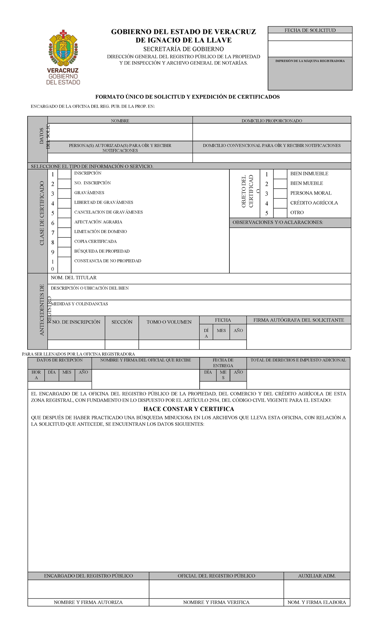 Formato Único de Solicitud de Certificados RPP - Ver. Gubernamental ...