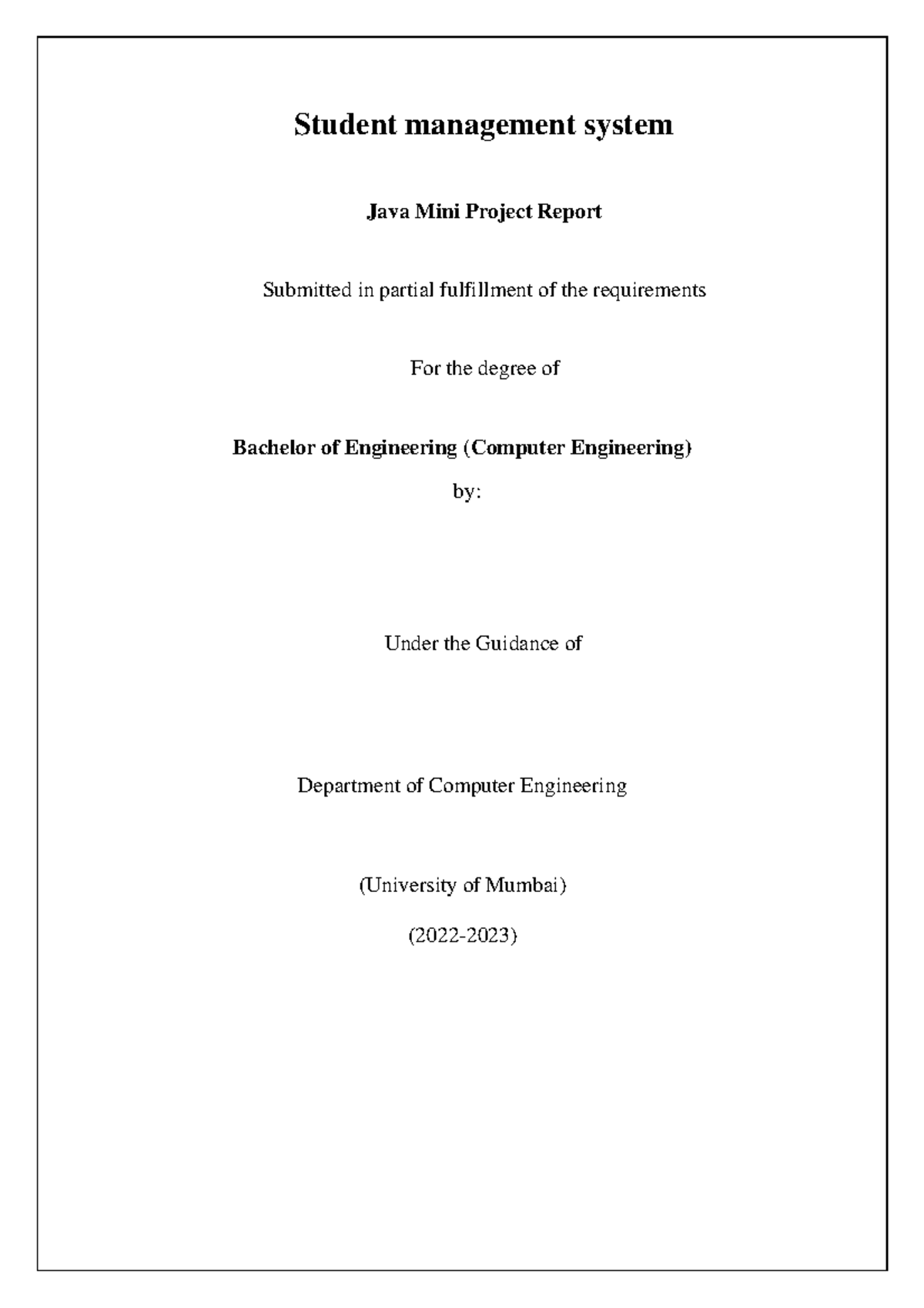 Java (CE) Mini Project Report: Student Management System Overview - Studocu