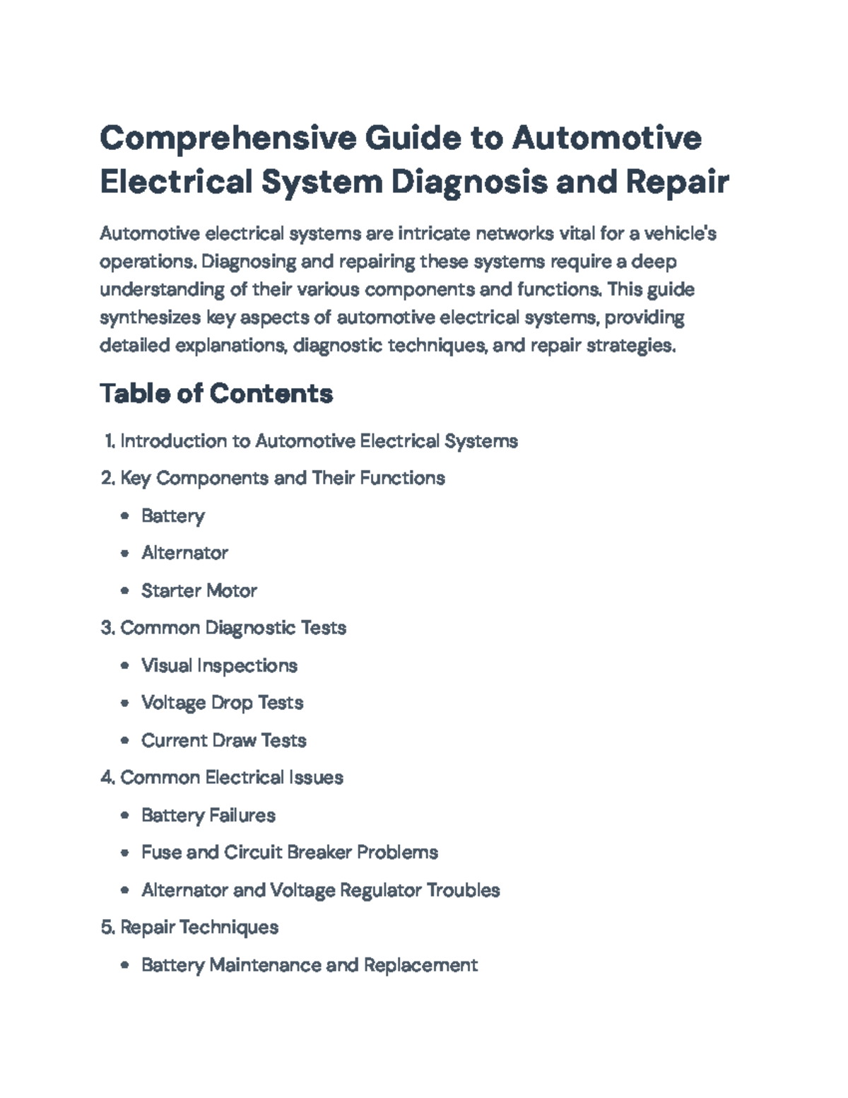 Comprehensive Guide to Automotive Electrical Systems Diagnosis and ...