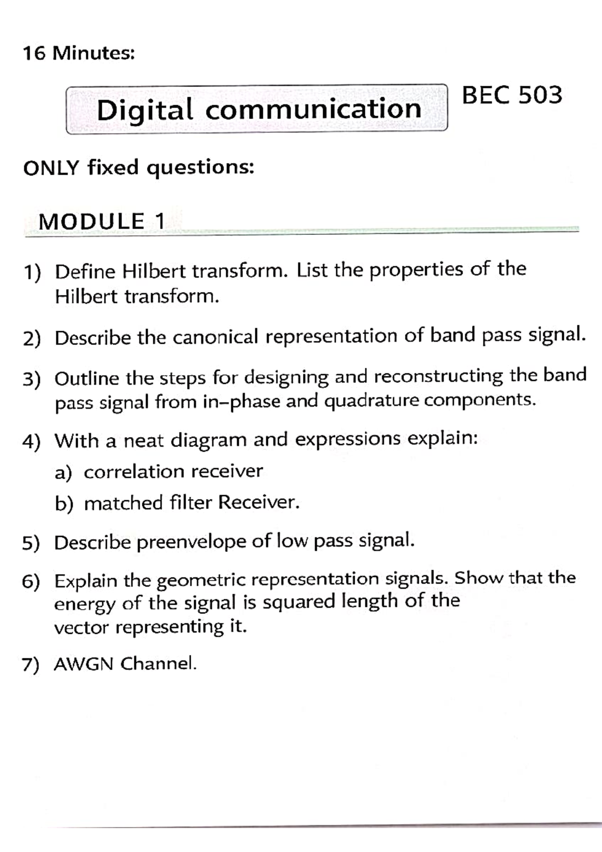 BEC 503 Important Questions: Digital Communication Modules 1-5 - Studocu