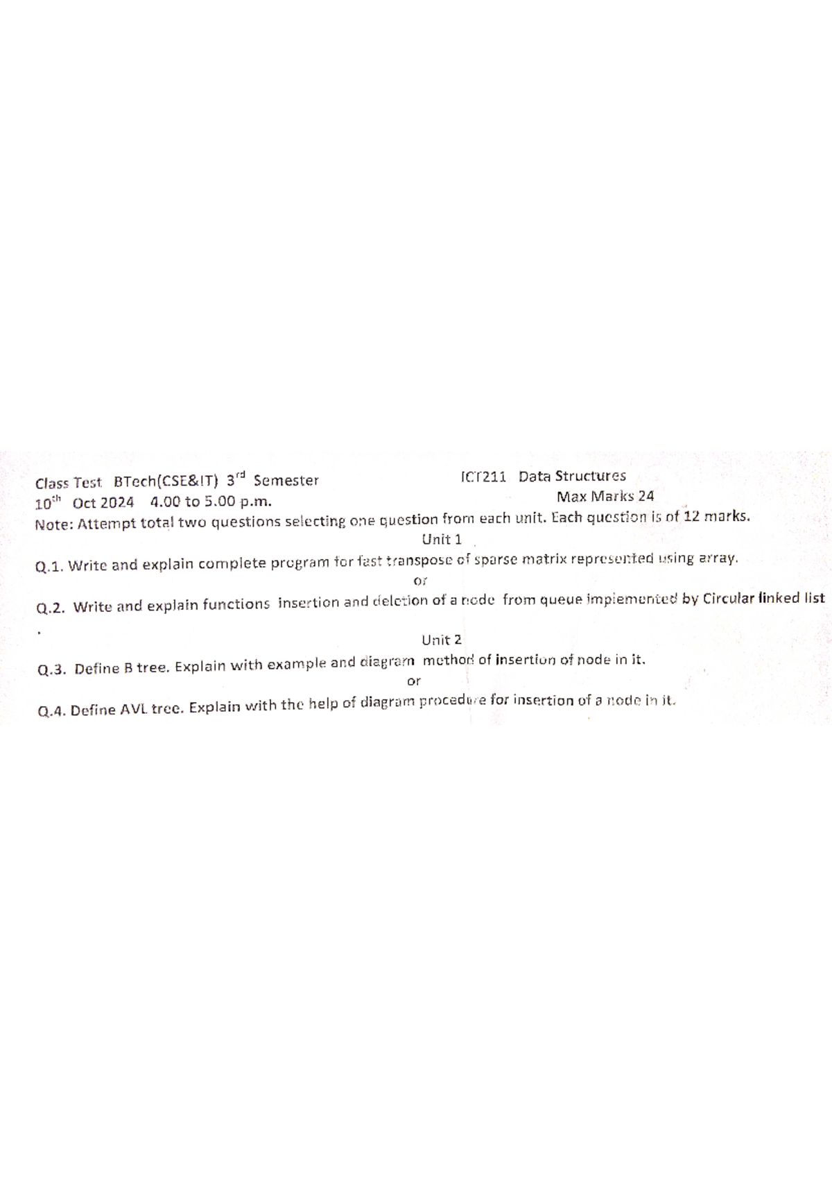 IT 3rd Sem Minor-1 Question Papers (2024) - Class Test 3rd Semester ...