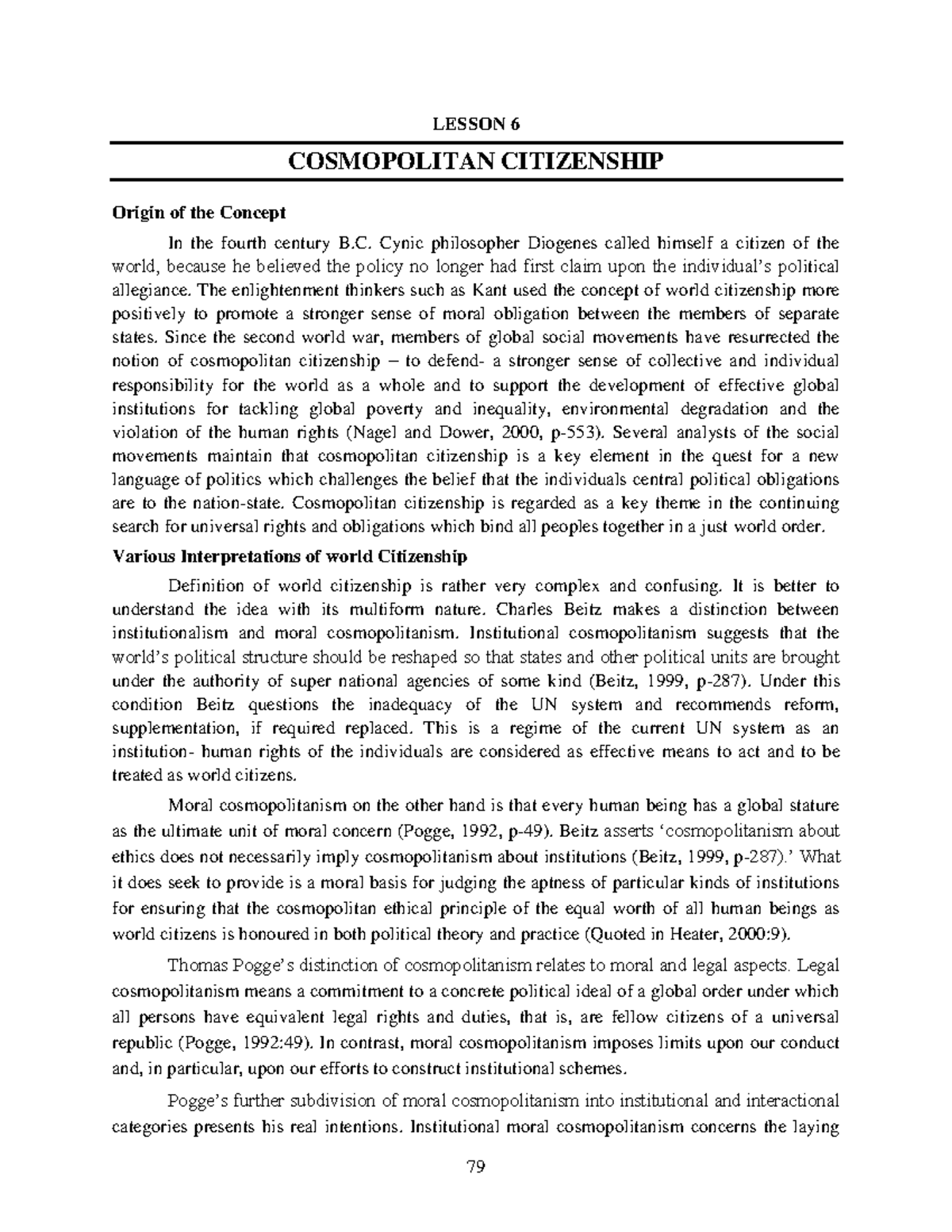 Cosmopolitan citizenship sol - LESSON 6 COSMOPOLITAN CITIZENSHIP Origin ...