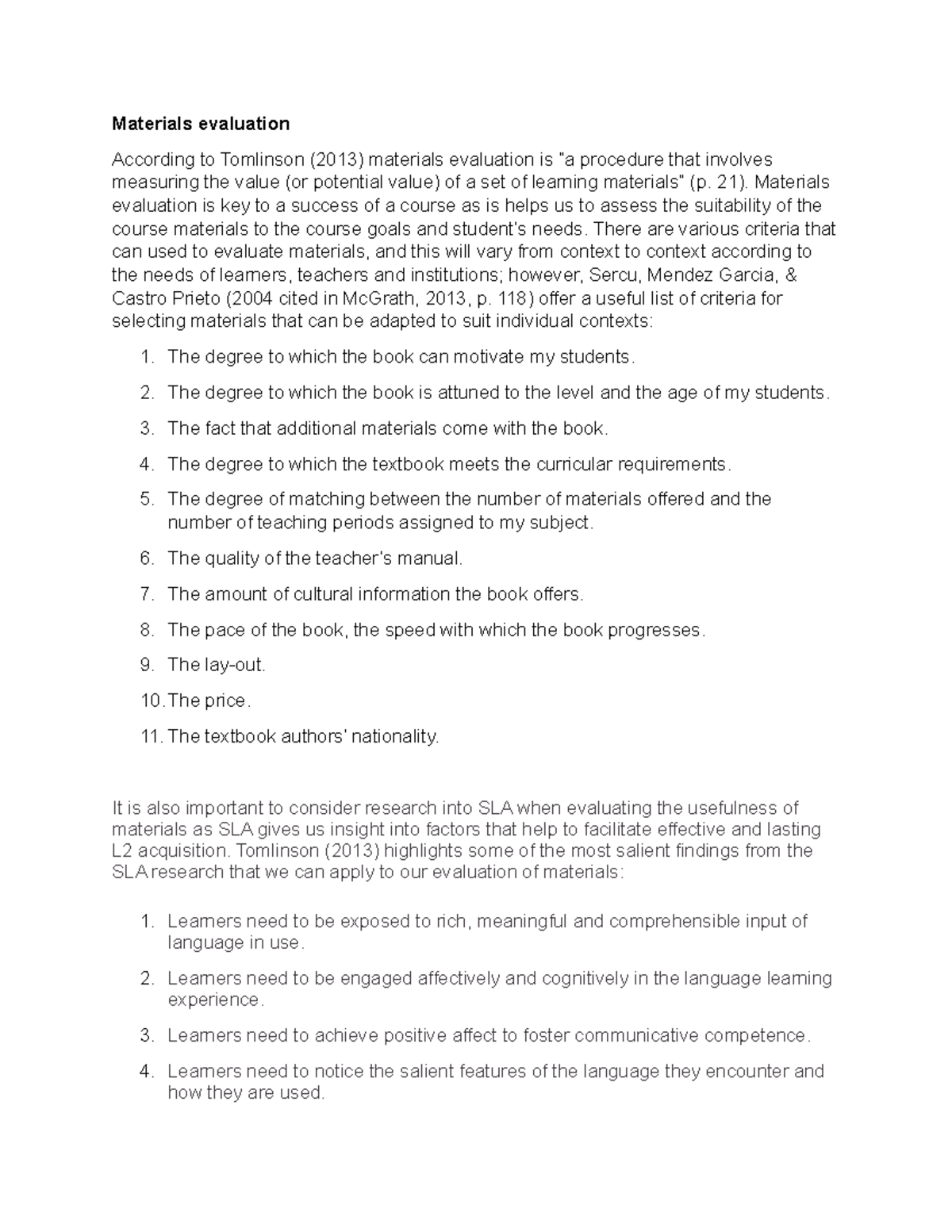 Materials Evaluation: Criteria and Insights for Effective Teaching - Studocu