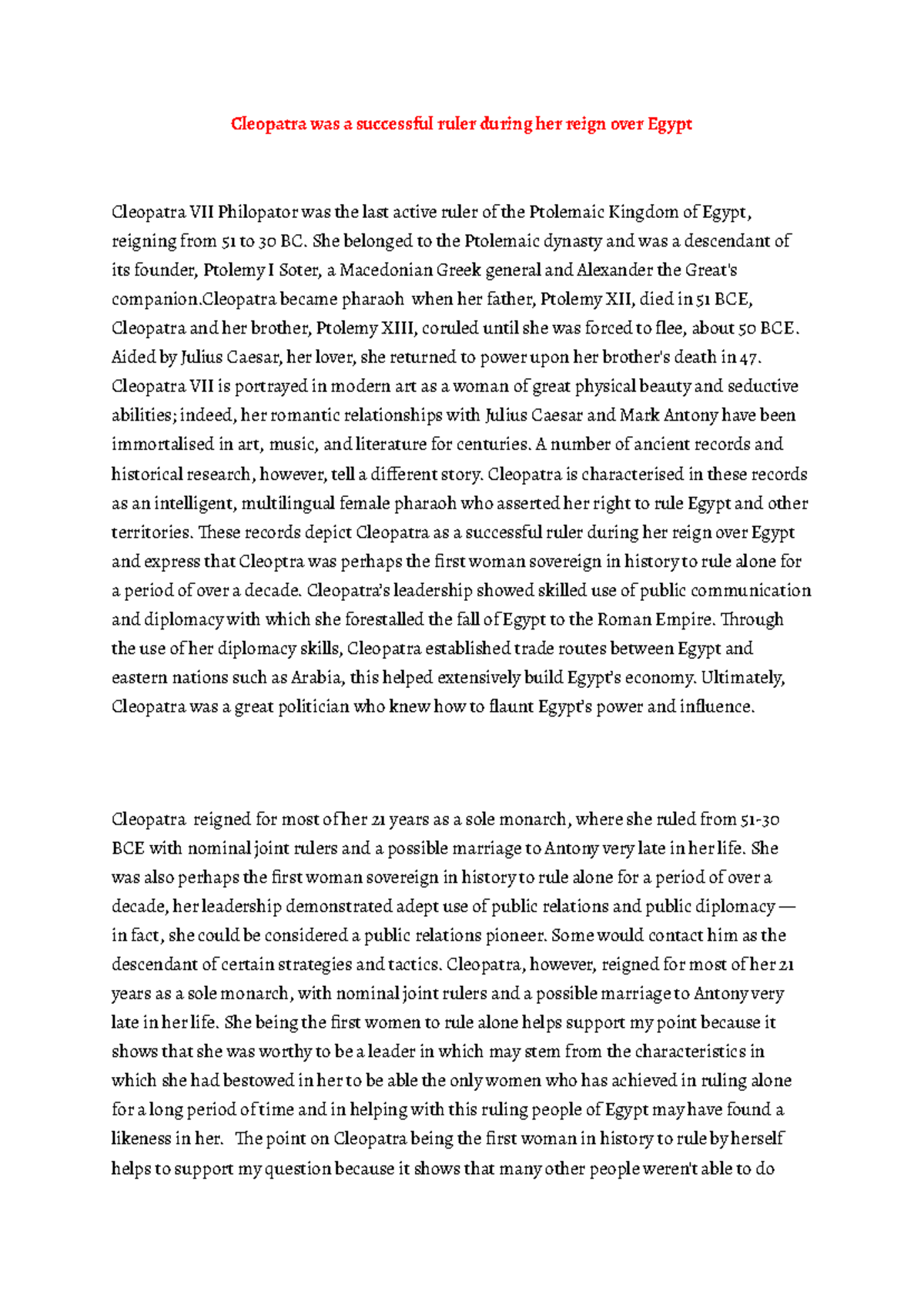 Ancient History Research Report: Cleopatra VII's Reign and Legacy - Studocu