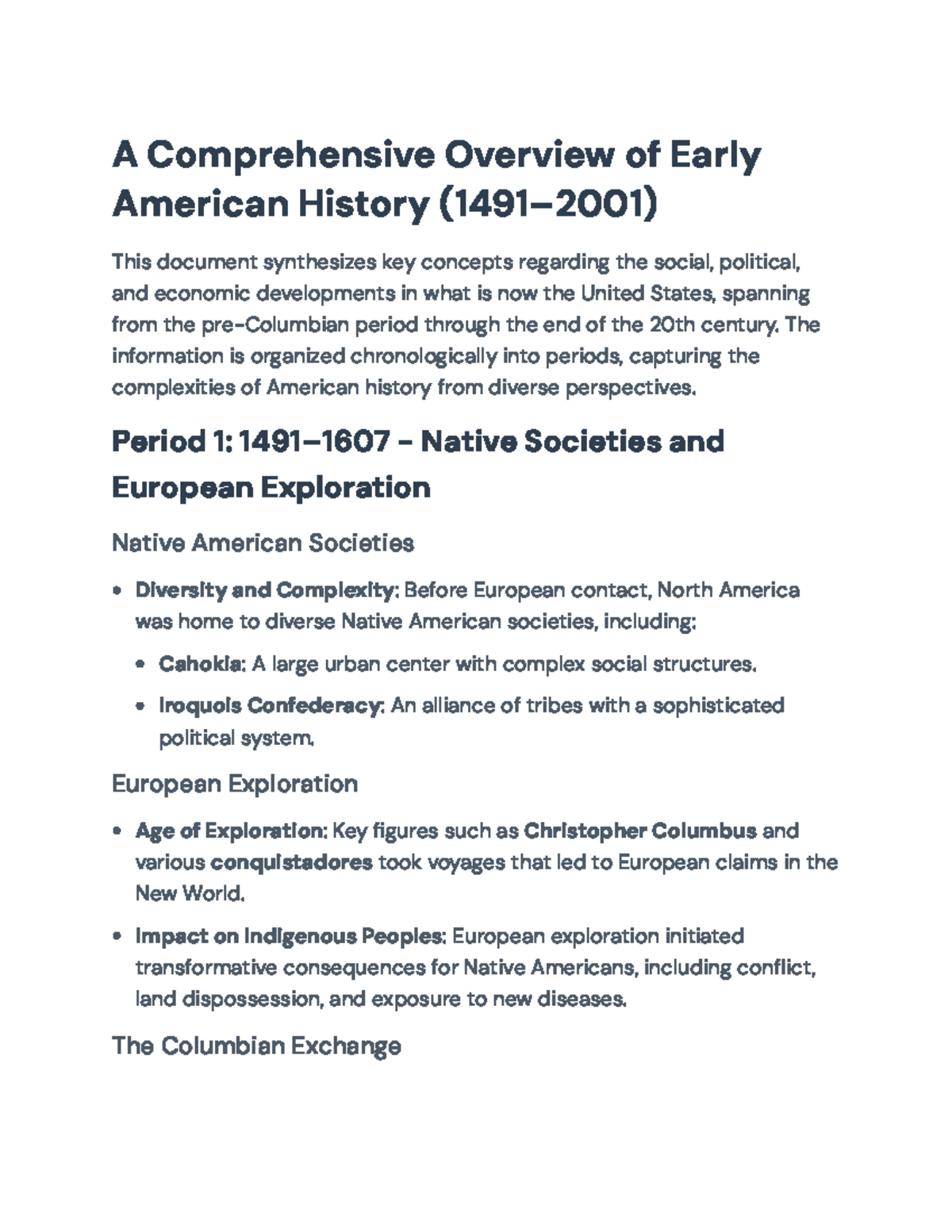 Comprehensive Overview of American History (1491–2001) - A ...