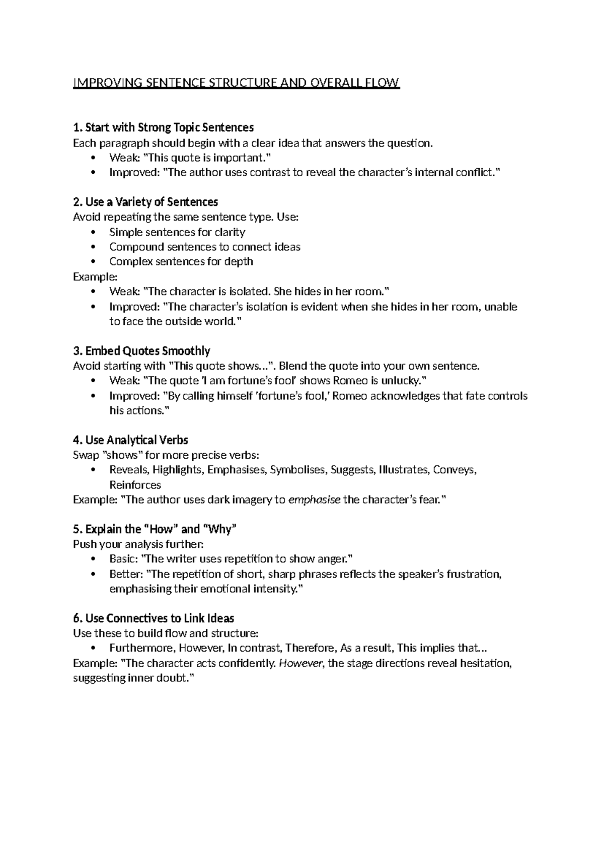 ENG 101: Improving Sentence Structure & Flow Techniques - Studocu