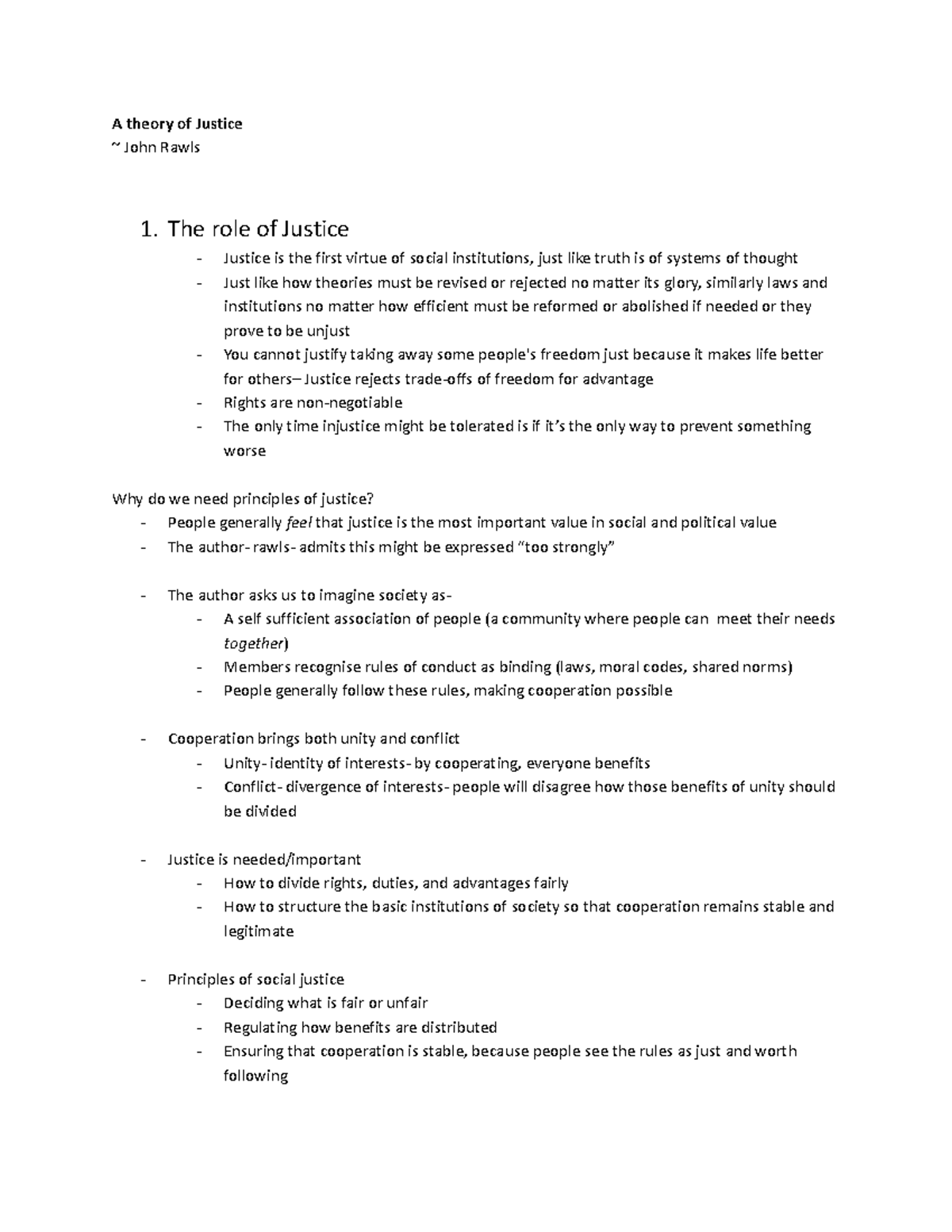 GOVT1641-4 - Analysis of John Rawls' Theory of Justice - Studocu