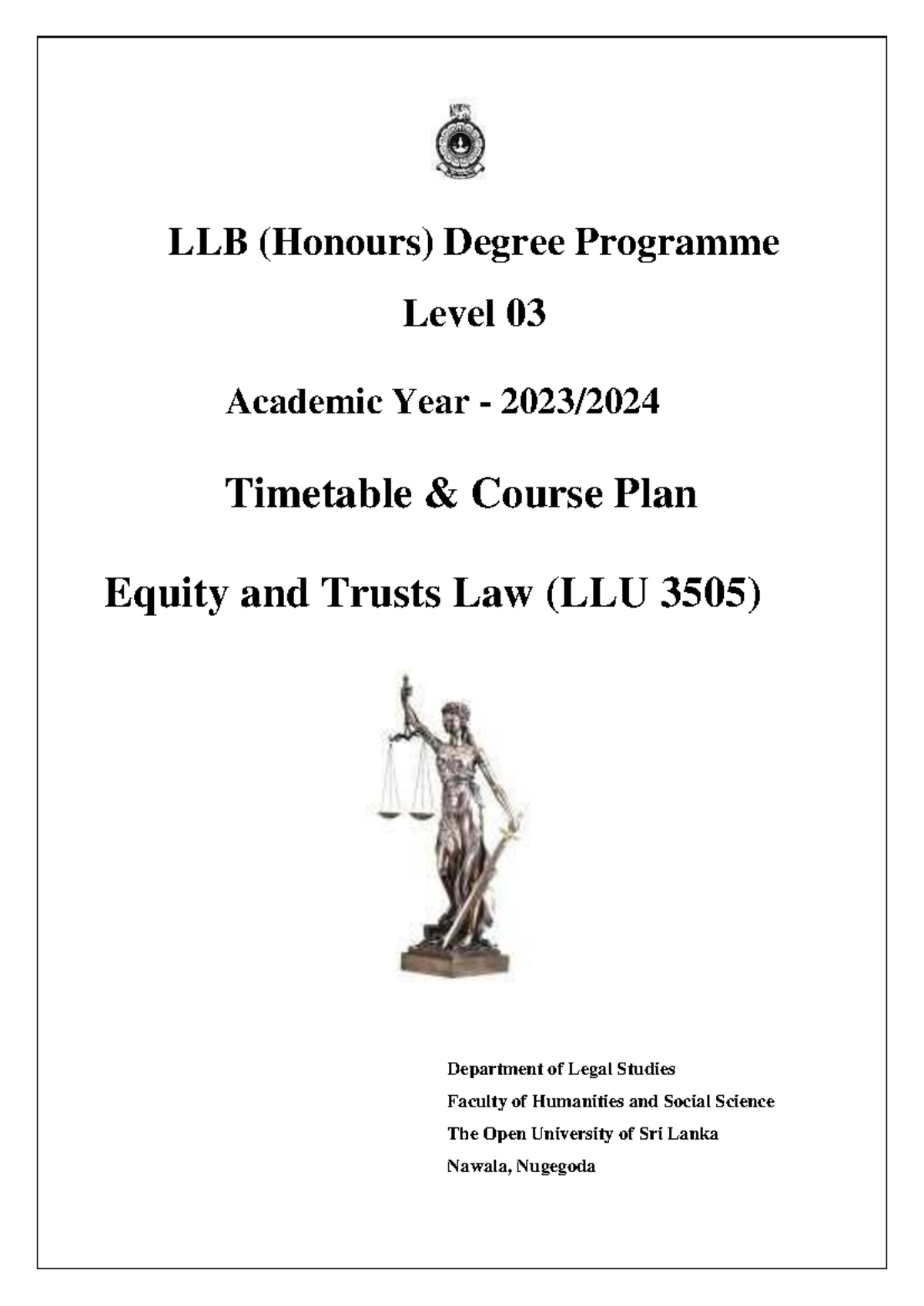 Equity and Trusts Law (LLU 3505) - Course Plan for Level 03 Academic ...