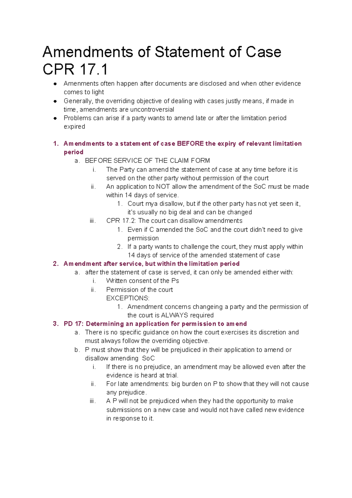 Civil Litigation - Fact Sheet on Amending Statements of Case (CPR 17.1 ...