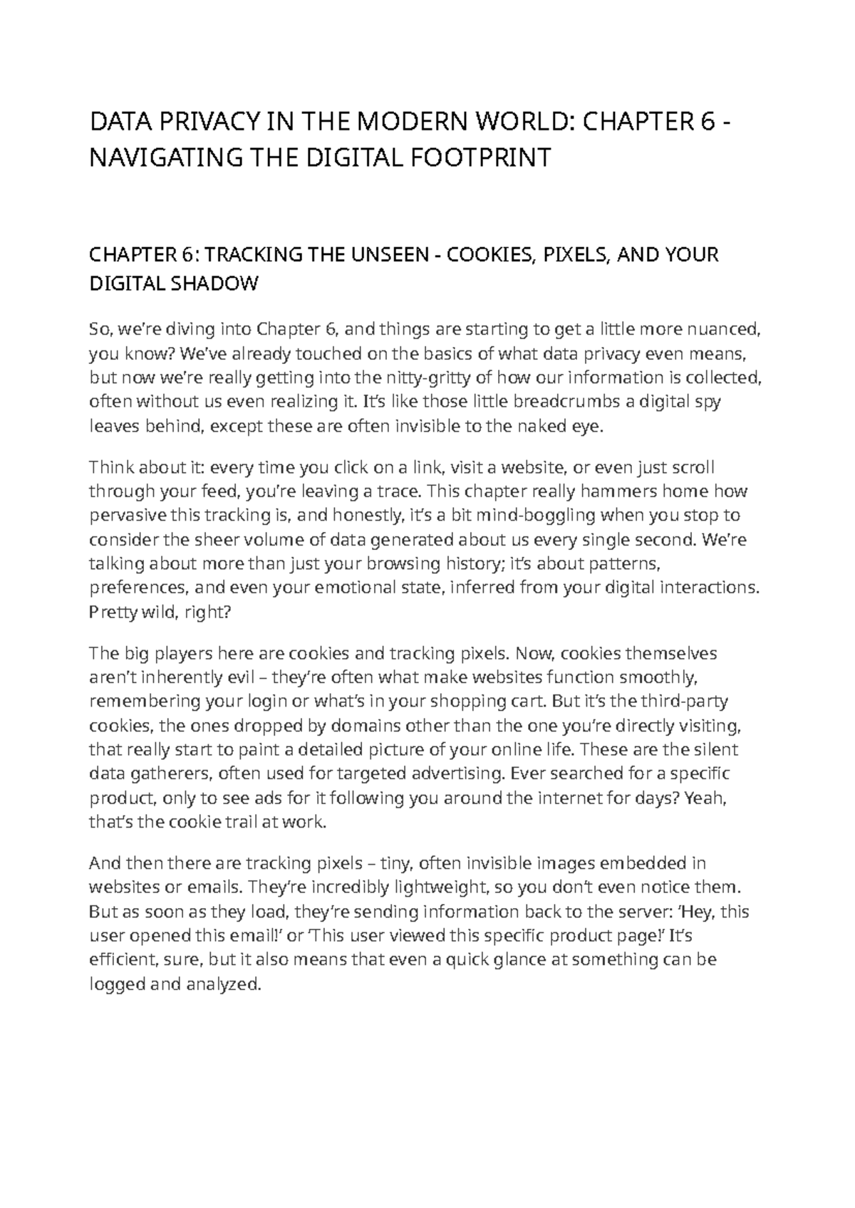 DATA PRIVACY 101: CHAPTER 6 - NAVIGATING COOKIES & TRACKING PIXELS - Studocu