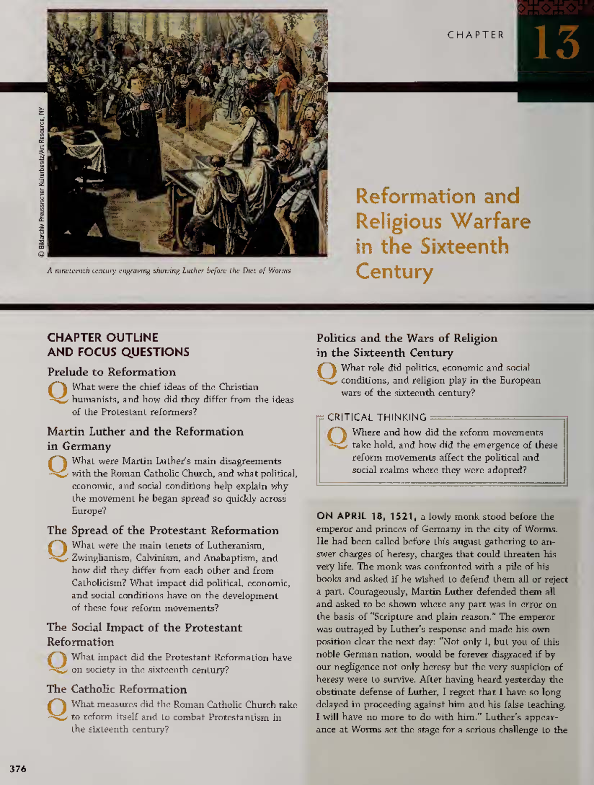 Wk 4) Reformation: Key Concepts and Focus Questions on Religious ...