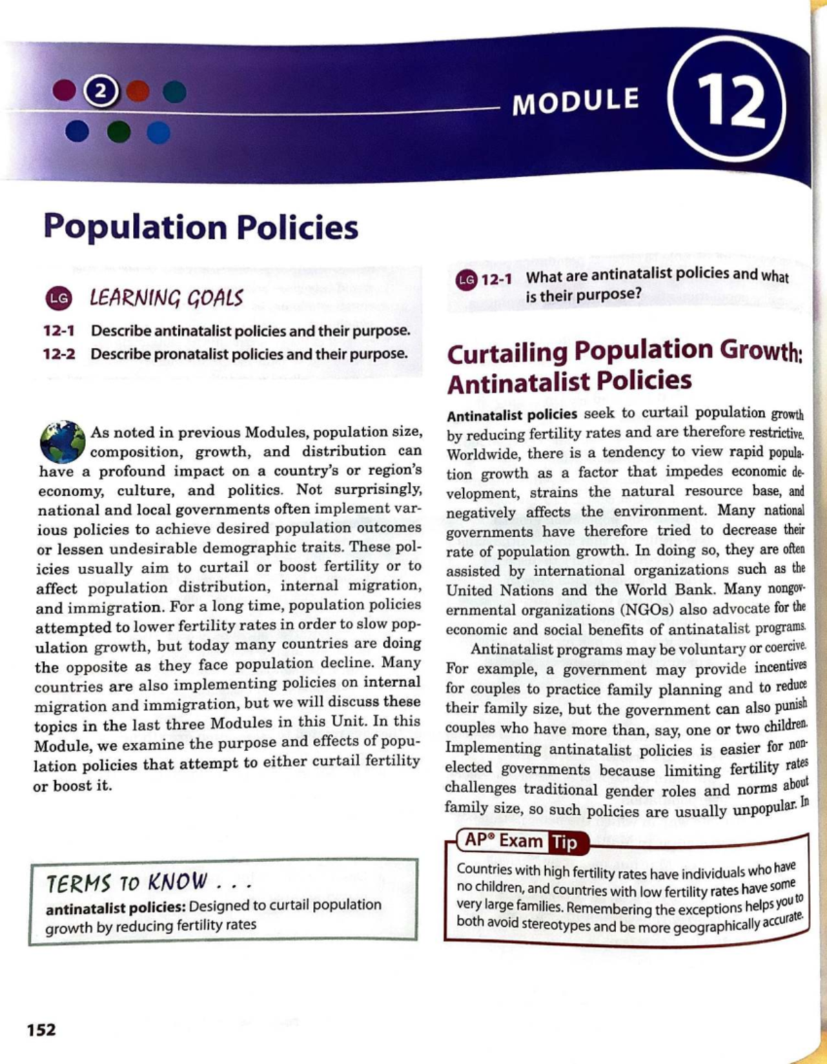 Population Policies: Antinatalism & Pronatalism Overview (L6ARN) - Studocu
