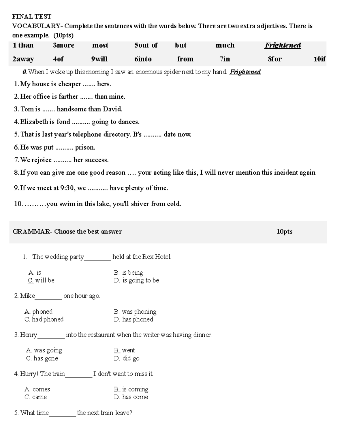 Final Test - Vocabulary & Grammar Exercises with Listening Tips - Studocu