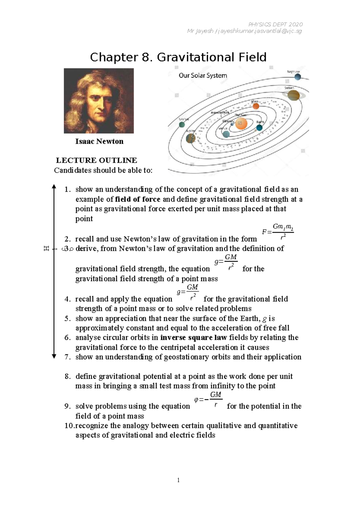 2020 PHYSICS H2 Gravitational Field Lecture Notes by Mr. Jayesh - Studocu