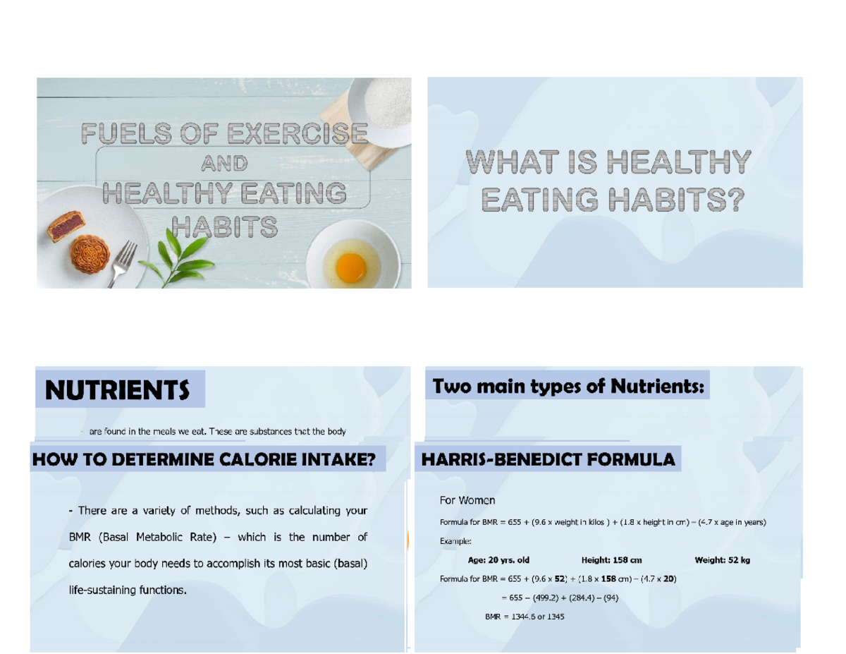 Pathfit Reviewer 2: Nutrients and Calorie Intake Analysis - Studocu