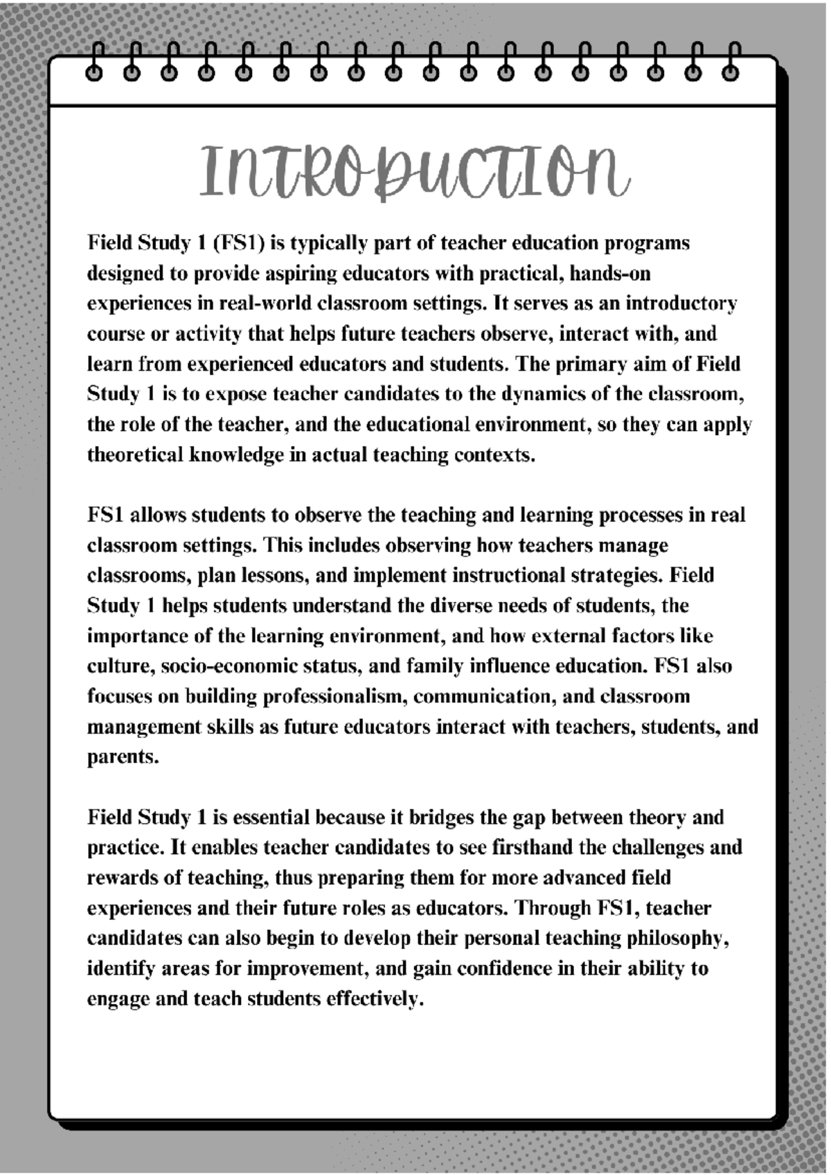 Field Study 1 (FS1) Portfolio: Observations and Reflections on Teaching ...