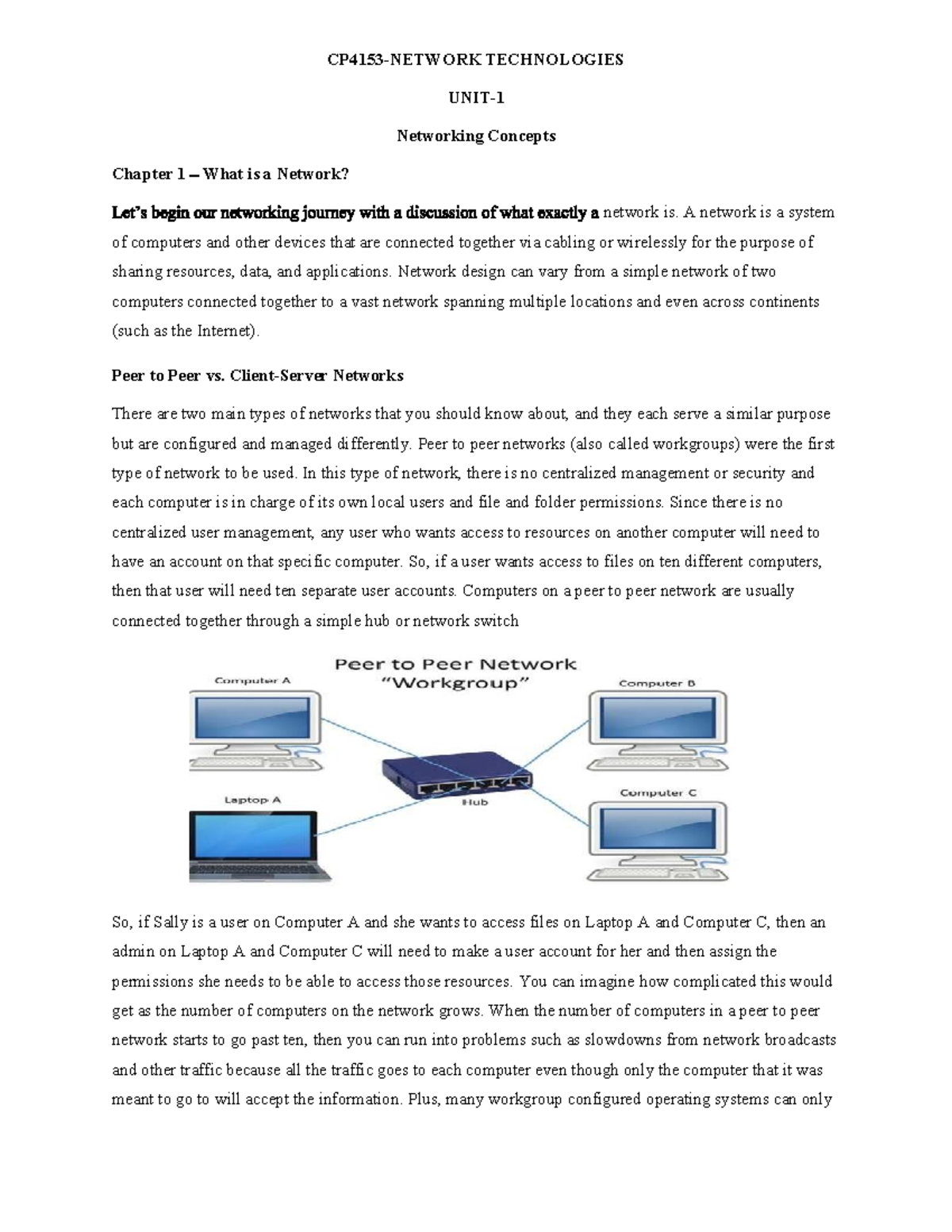 Networking Concepts Chapter 1: Understanding Networks and Their Types - Studocu