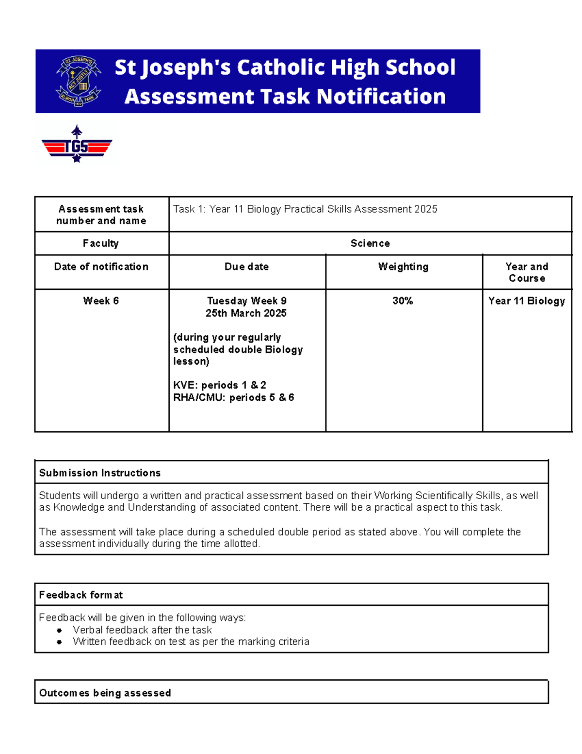 Year 11 Biology Practical Skills Assessment (Task 1) 2025 Notification - Studocu
