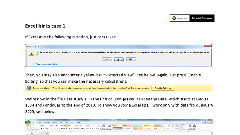 Excel Hints Case Study 1: Calculating Returns & Portfolio Analysis ...