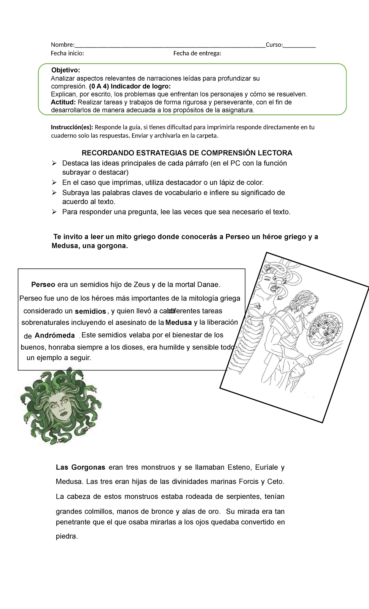 Mito de Perseo y Medusa - Guía de Comprensión Lectora y Análisis - Studocu