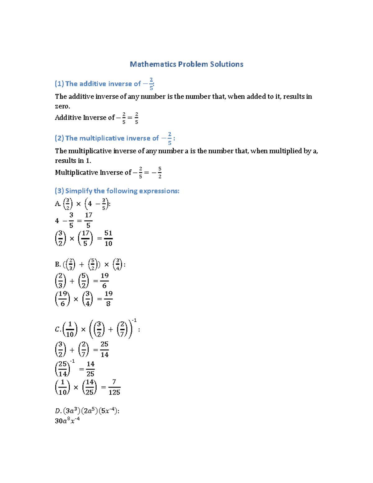 Mathematics Solutions for Course Code: Math 2 - Problem Set - Studocu