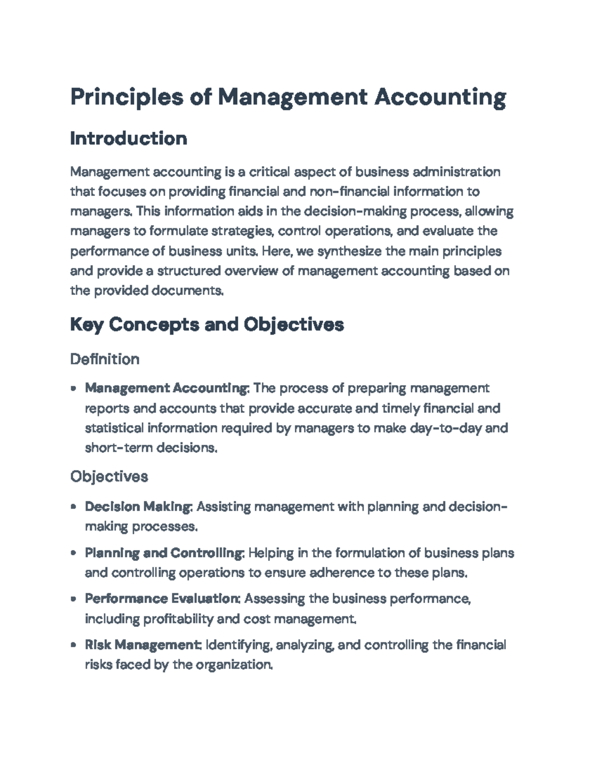 Management Accounting Principles Overview - Course Code: ACCT 101 ...
