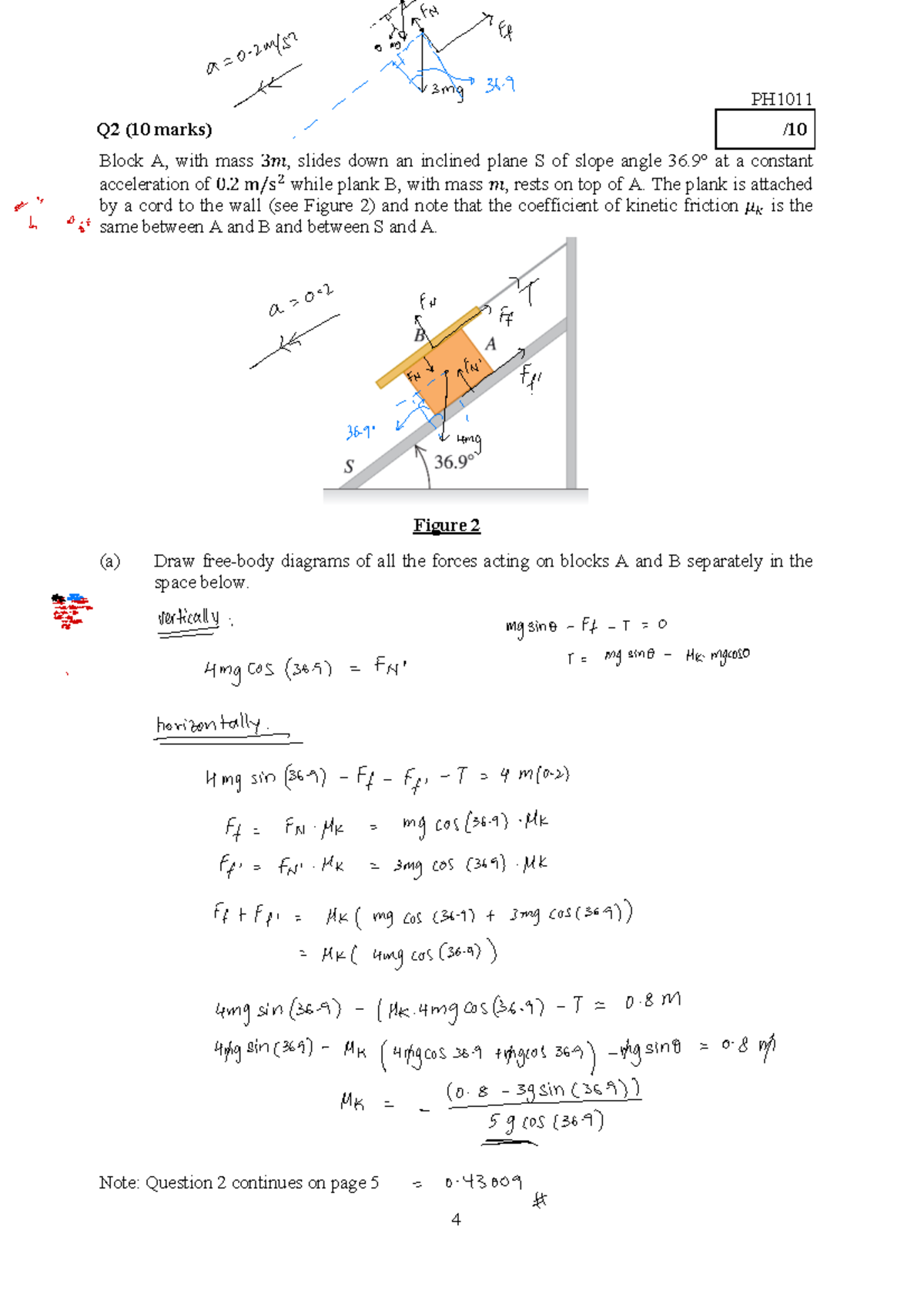 PH1011 Block A: Inclined Plane Dynamics & Force Diagrams (10 Marks ...