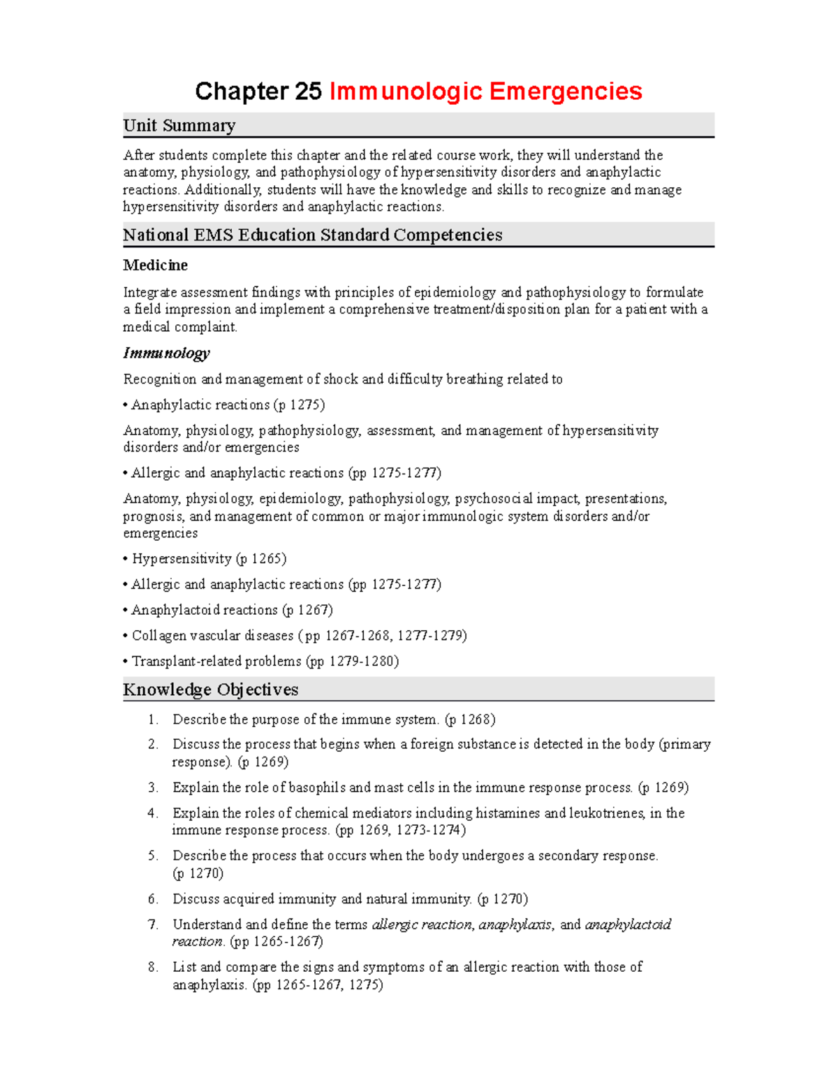 Chapter 25: Understanding Immunologic Emergencies and Anaphylaxis - Studocu