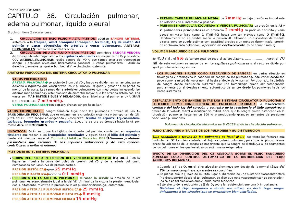 FISIOLOGÍA DE GUYTON Capítulo 38 - Jimena Anquise Anco CAPITULO 38. Circulación pulmonar, edema ...